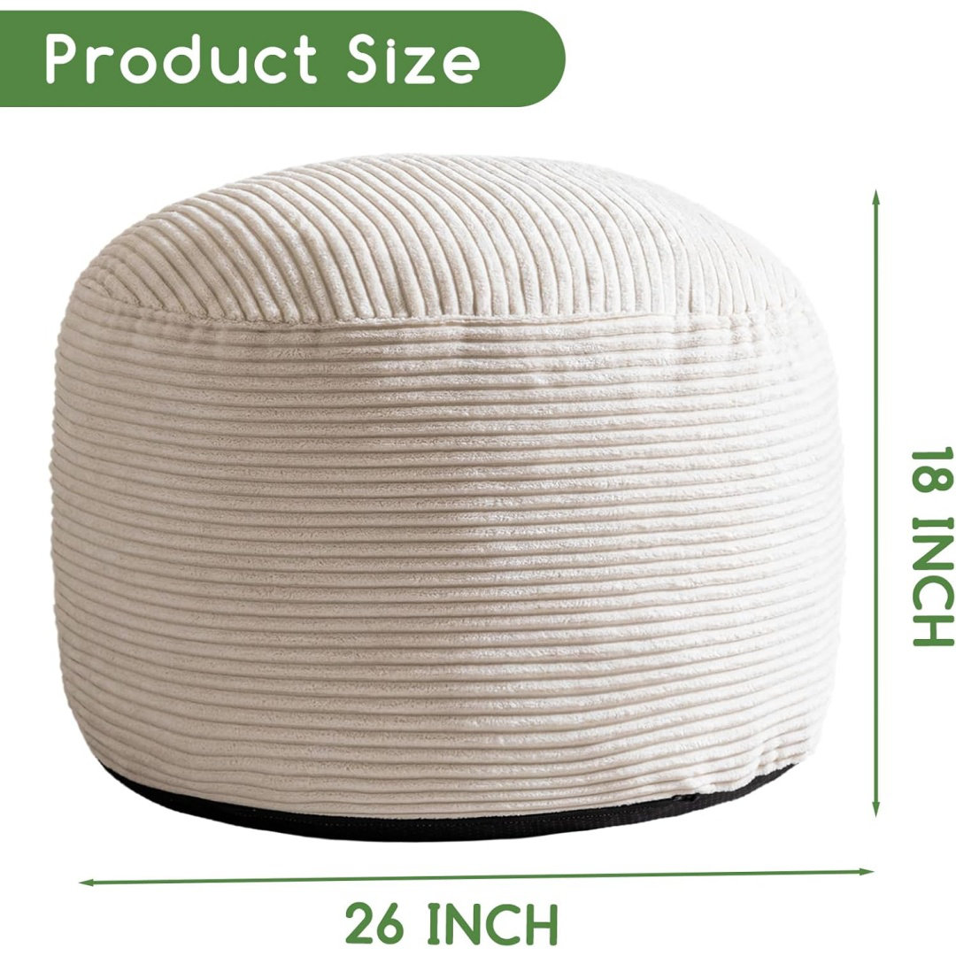 Mercer41 Round Stuffed Pouf Ottoman, Corduroy Poufs With Foam Chunk ...