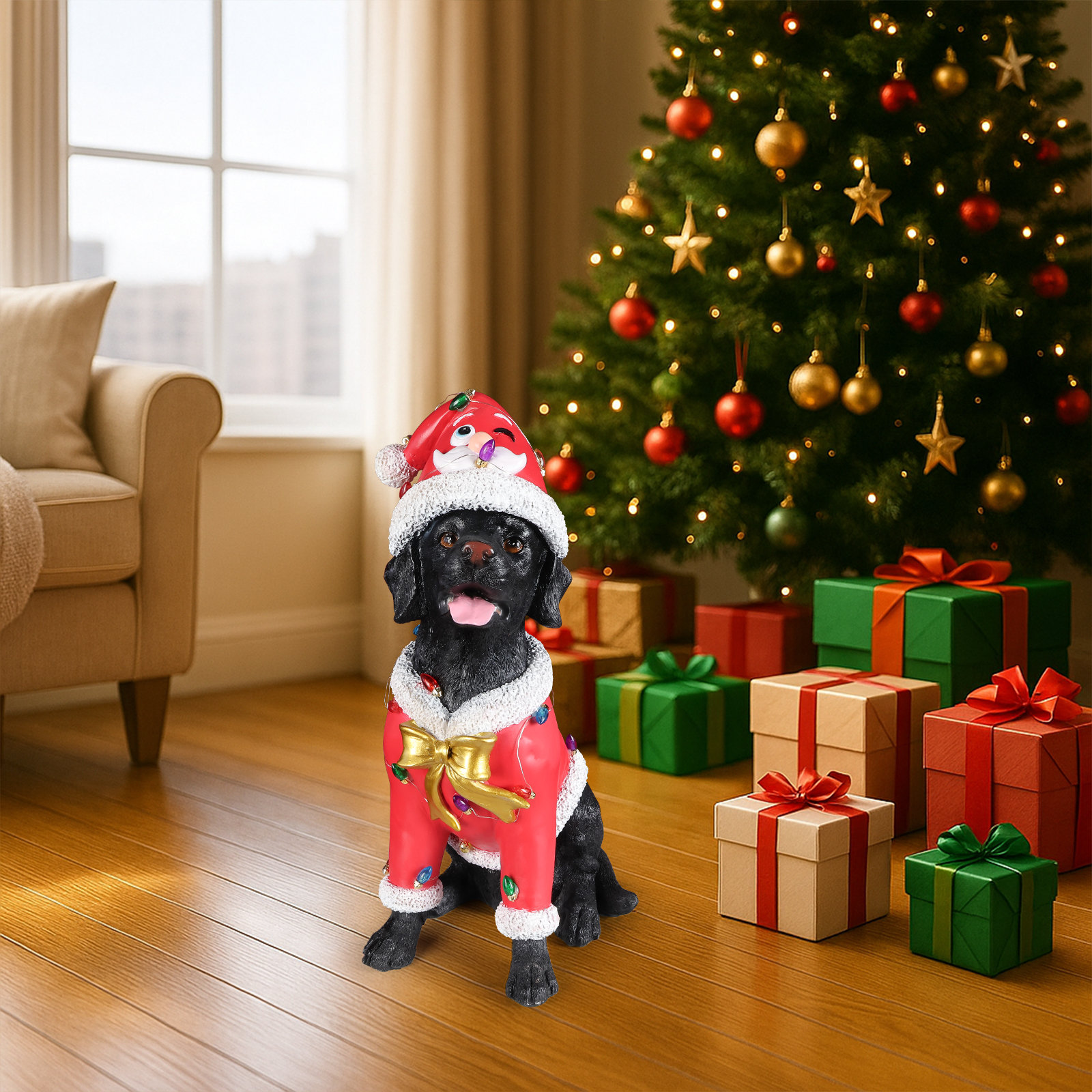 The Holiday Aisle® Santa Dog Statue Decorations - Xmas Gifts 18" Large ...