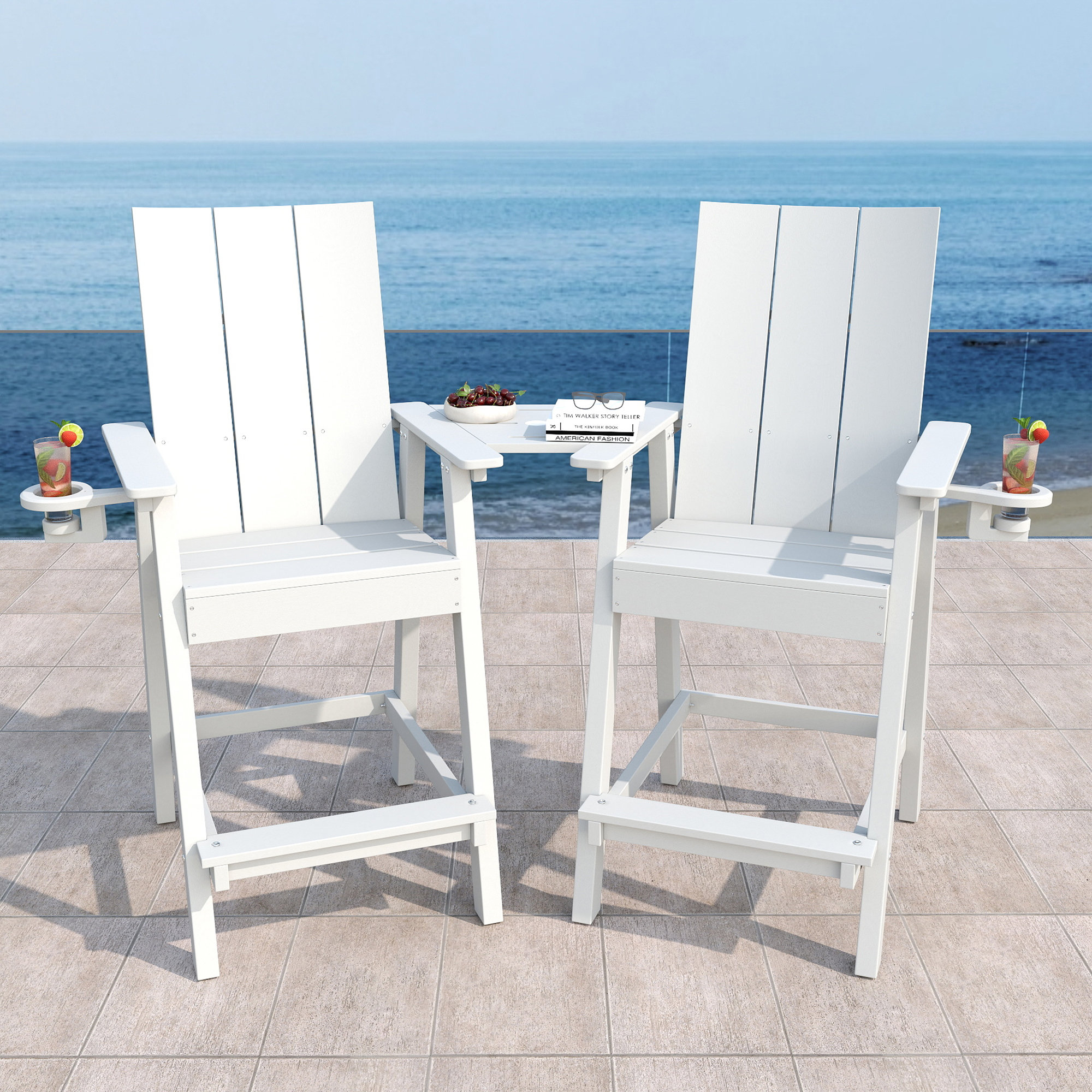 Rosecliff Heights Tall Adirondack Chair Set Of 2, Hdpe Balcony Chairs ...