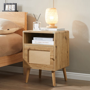 Bay Isle Home™ Wood Natural Rattan Nightstand (set of 2) & Reviews ...