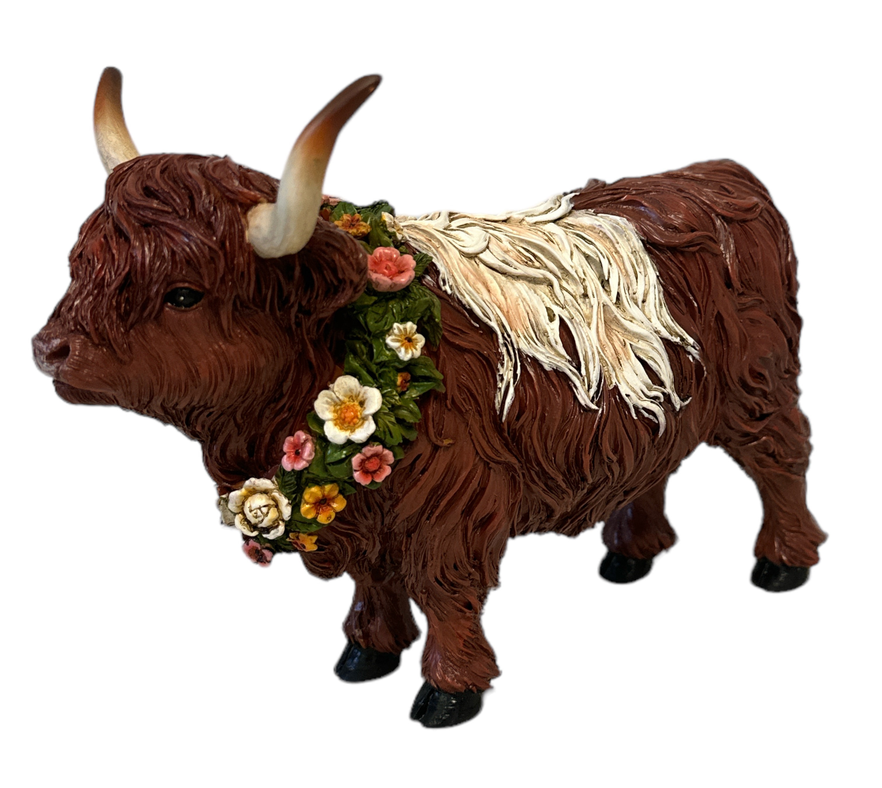 August Grove® Polyresin Brown & White Highland Cow Farmhouse Country ...