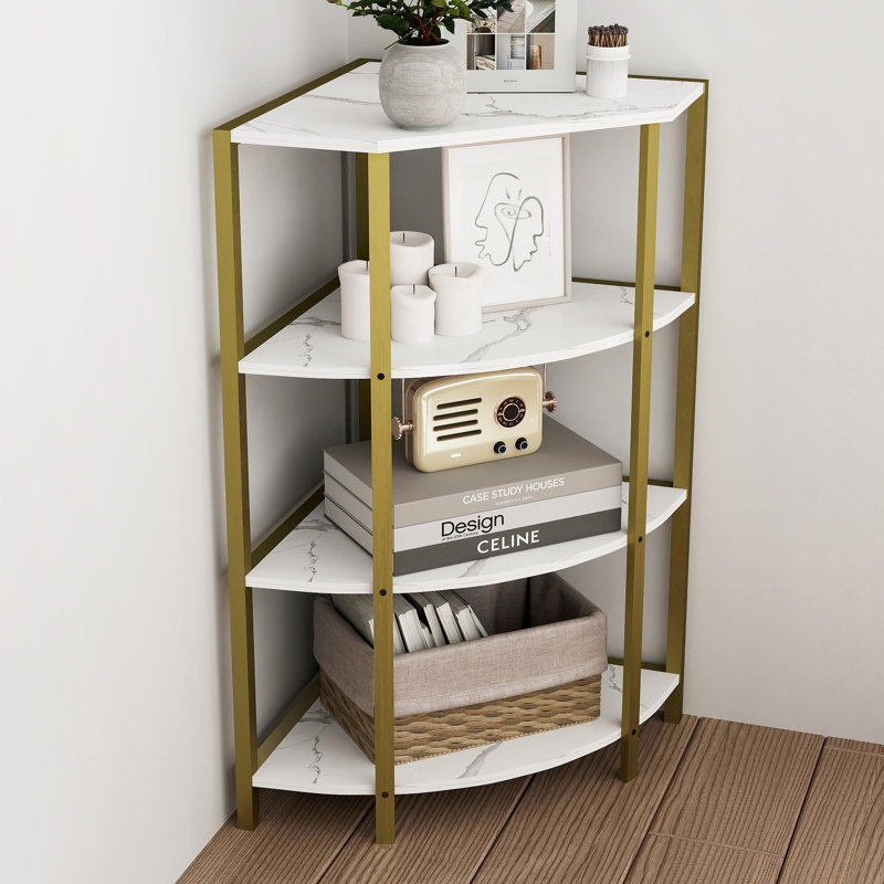 Mercer41 Freestanding 4-Tier Corner Open Shelf Small Space Bookcase ...