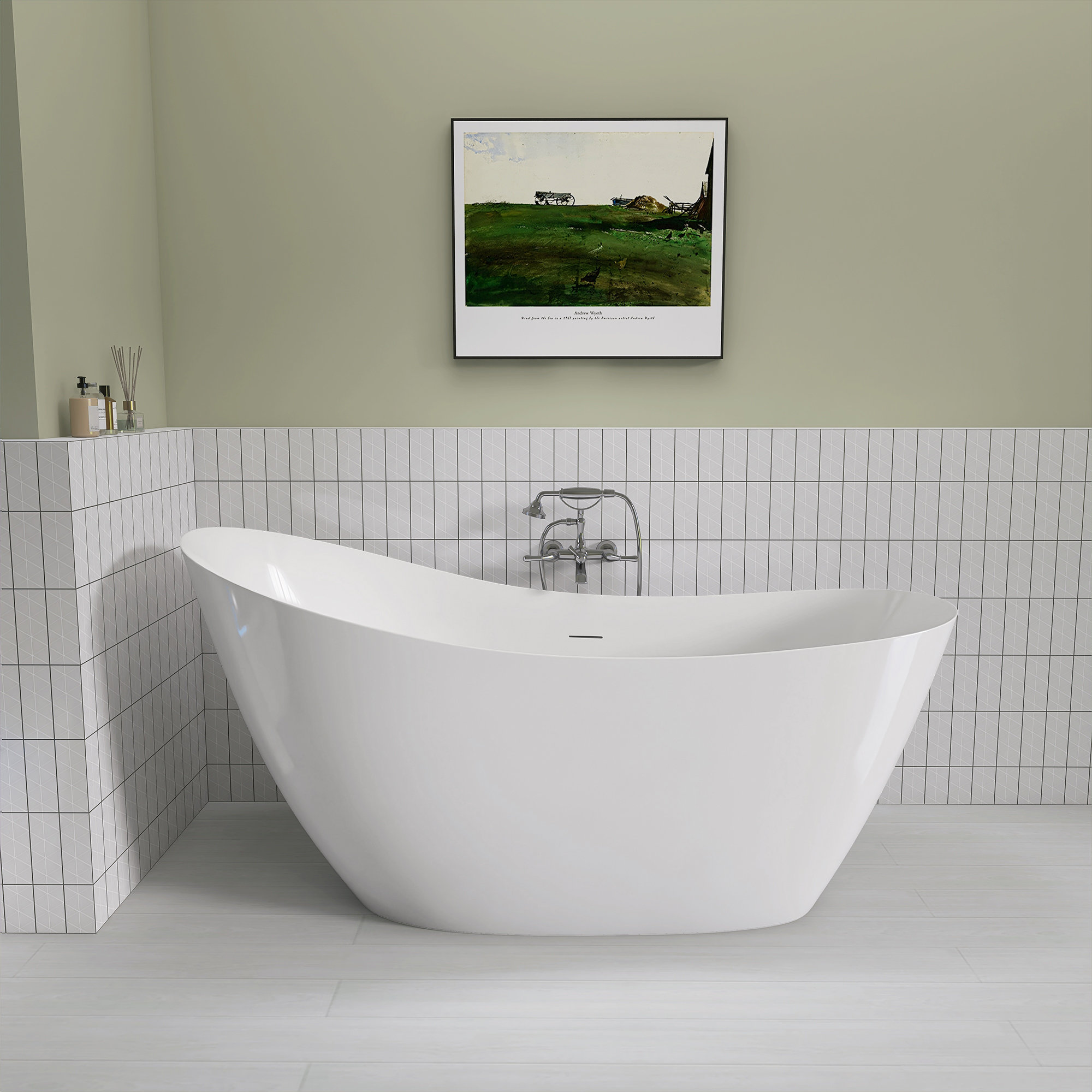ZEAFIVE 59 In. X 29.5 In. Acrylic Freestanding Soaking Bathtub Double ...