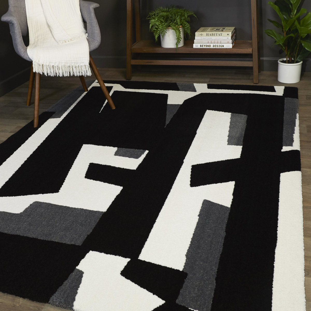 Ivy Bronx Houser Abstract Black Area Rug & Reviews | Wayfair