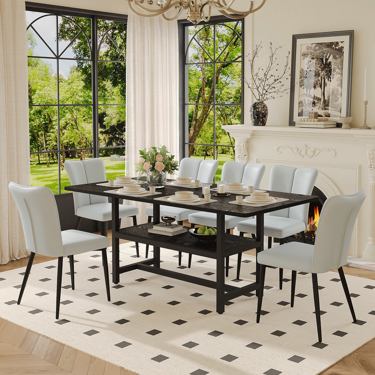 Latitude Run® Table And Chair Set.71*35.4 Inch Black Grain Spliced ...