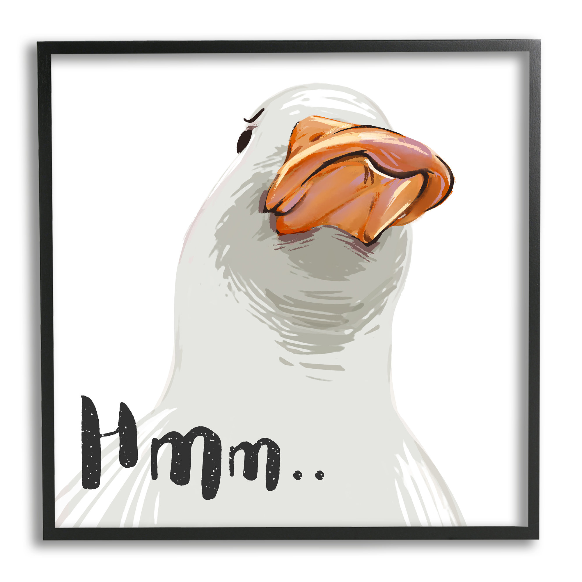 Stupell Industries Hmm.. Funny Duck Thinking Face Framed Giclee Art By ...
