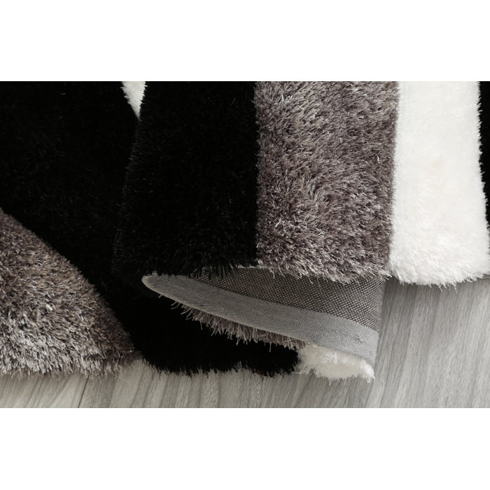 Orren Ellis Thionville Shag Black/Grey Shag Area Rug | Wayfair
