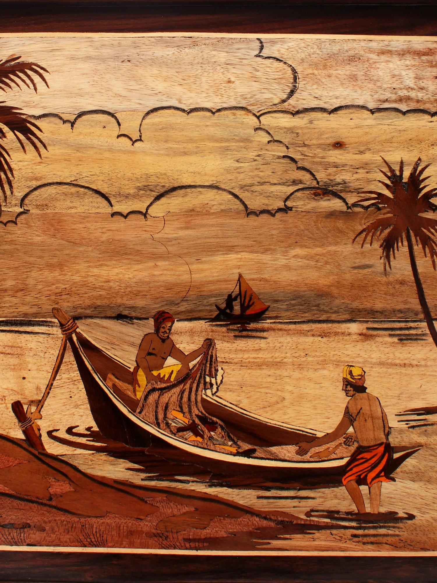 Exotic India 19" Fishermen On The Boat | Rosewood Panel With Inlay Work ...