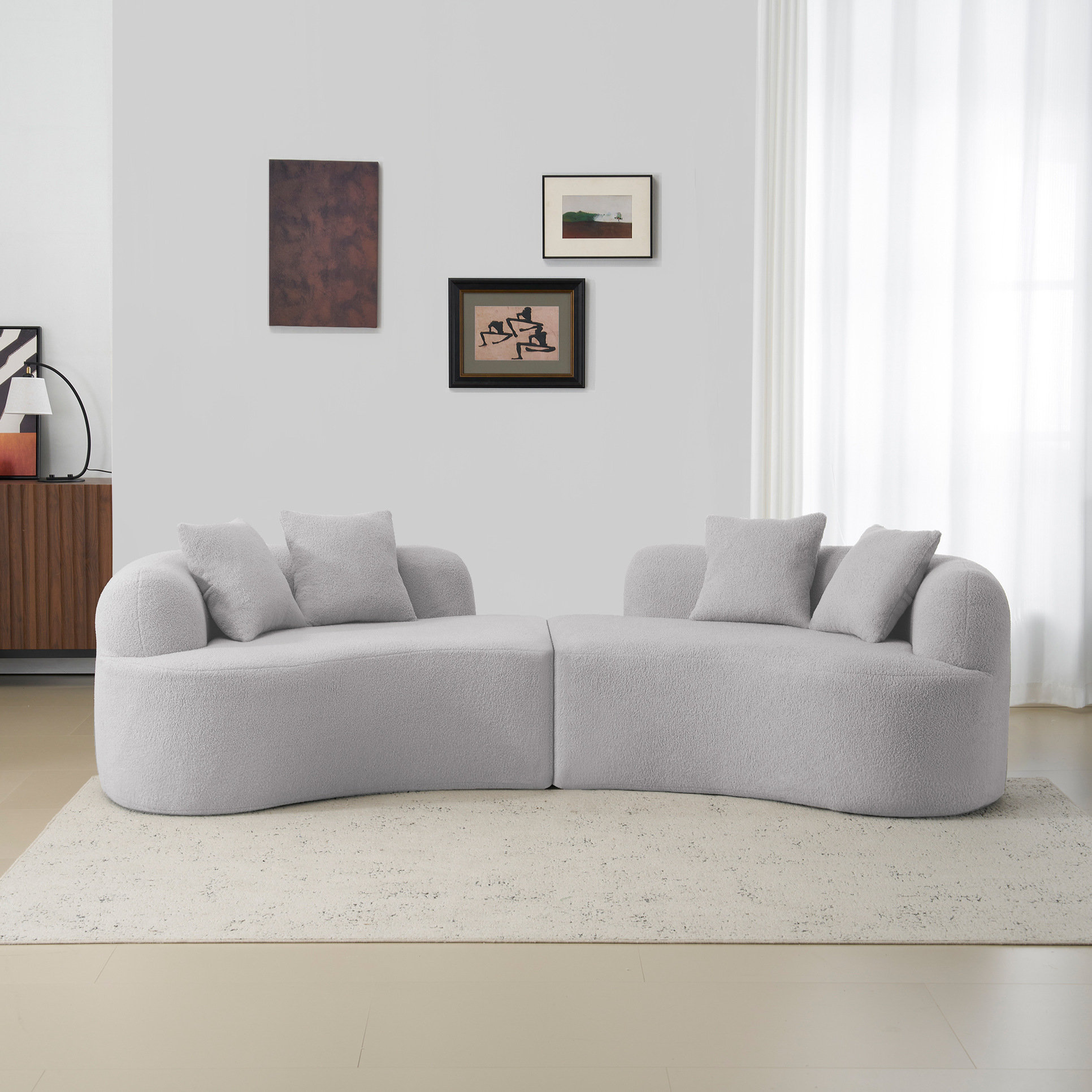Latitude Run® Four Seater Curved Grey Upholstered In Fabric, Ideal For ...