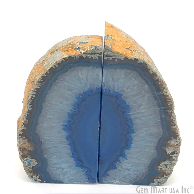 GEMMART USA Blue Geode Bookend, Unique Agate Bookend Pair, Mineral Rock ...