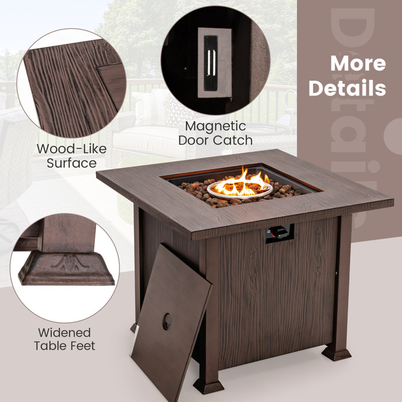 Costway 32'' Patio Square Fire Pit Table 50,000 Btu Propane Gas Table ...