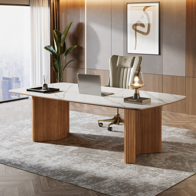 Orren Ellis 78.74 inches Rectangle Sintered Stone Executive Desk | Wayfair