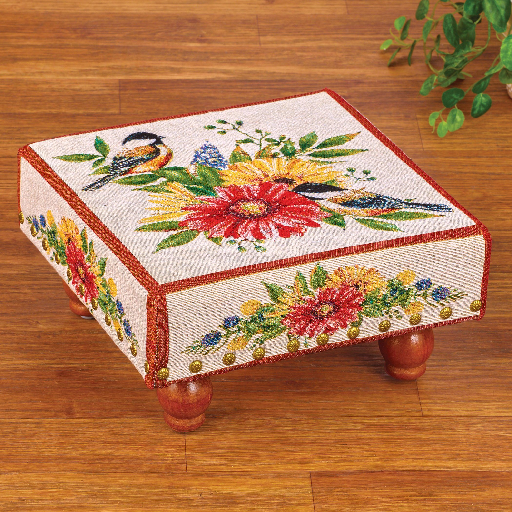 Charlton Home Faticanti 12.25" Wide Square Floral Footstool Ottoman ...