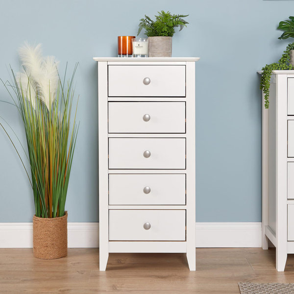 17 Stories Citronelle 5 Drawer Narrow Chest White Bedroom Storage Unit ...