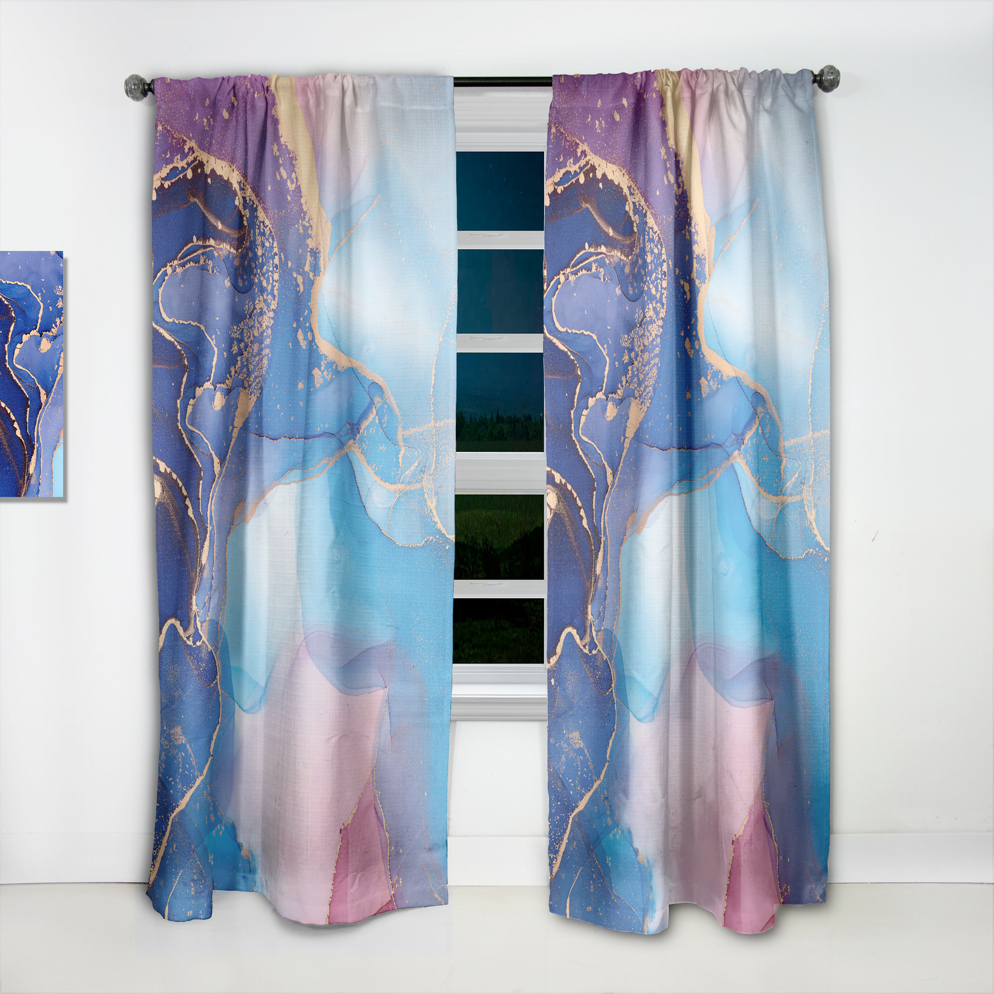 Design Art Abstract Semi-Sheer Thermal Rod Pocket Single Curtain Panel ...