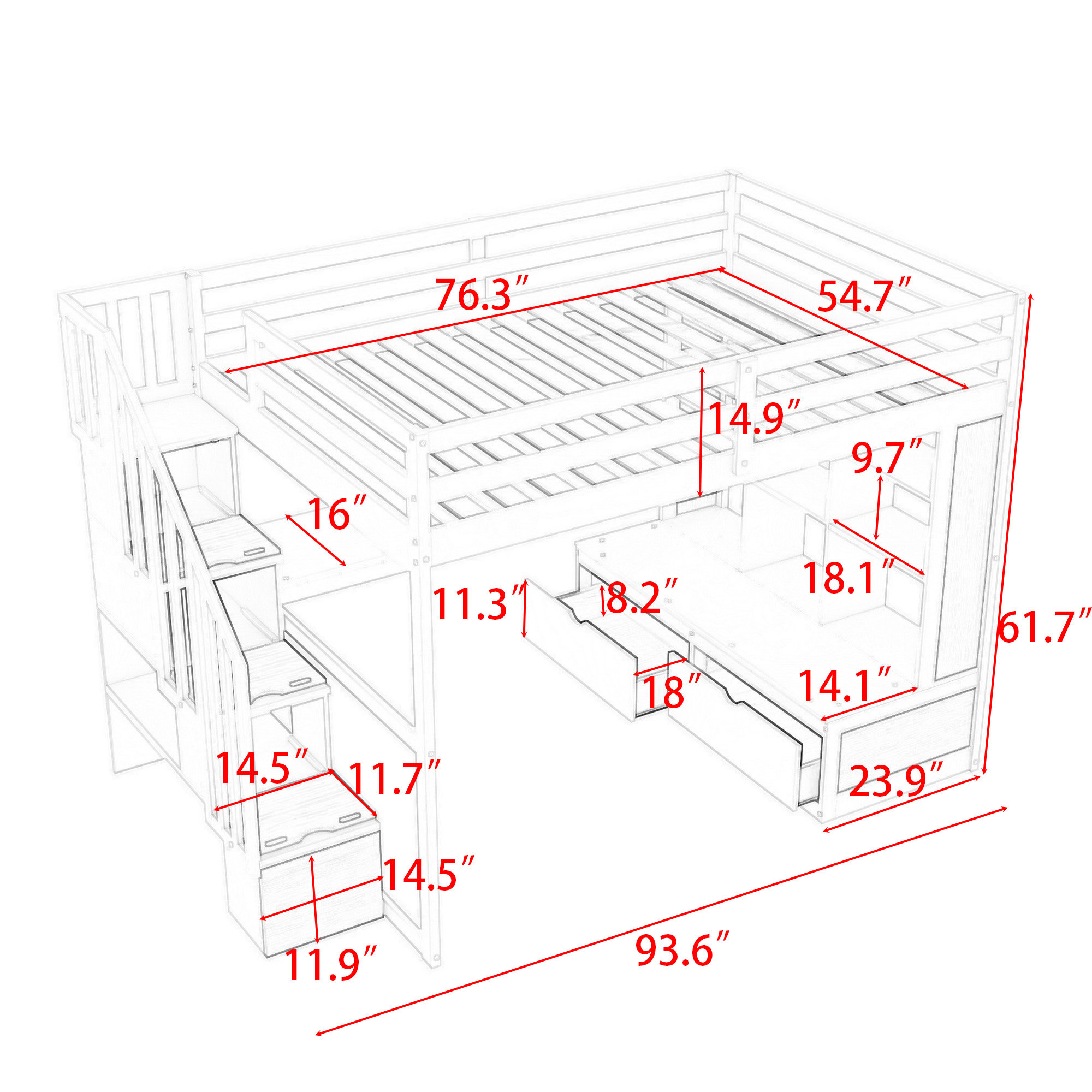 Harriet Bee Kayd Full Size Loft Bed With Desk, Shelves, Storage ...