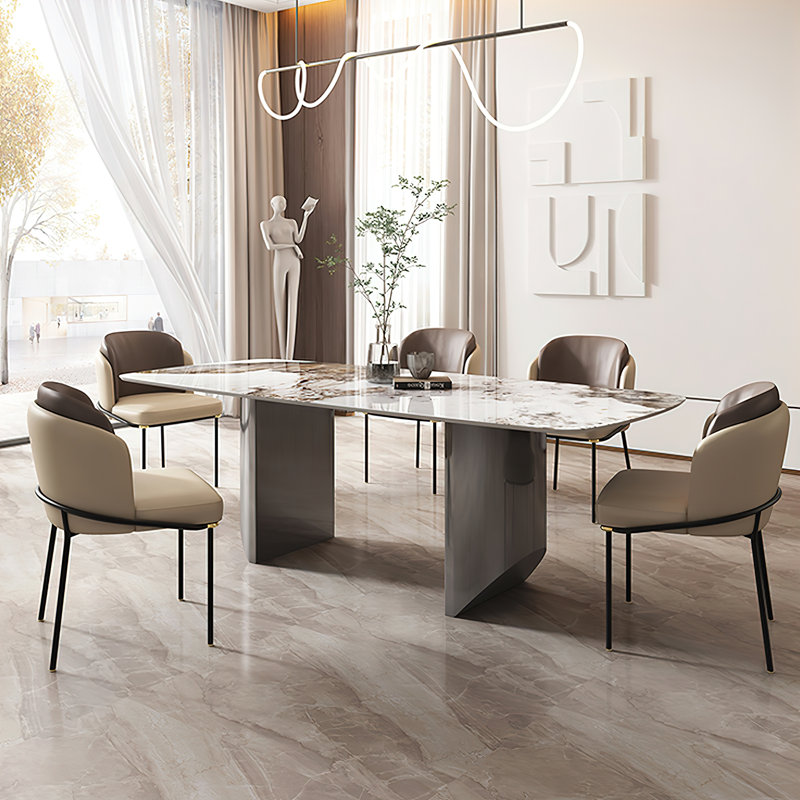 Mercer41 Dashona White Rectangular Sintered Stone Dining Table with ...