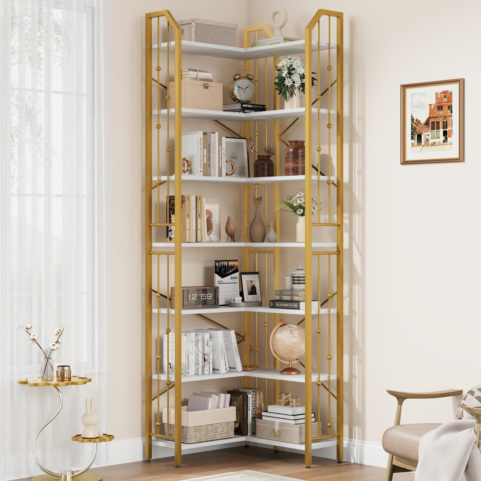 Mercer41 Corner Bookshelf Shaped Bookcase, Corner Bookshelves ...