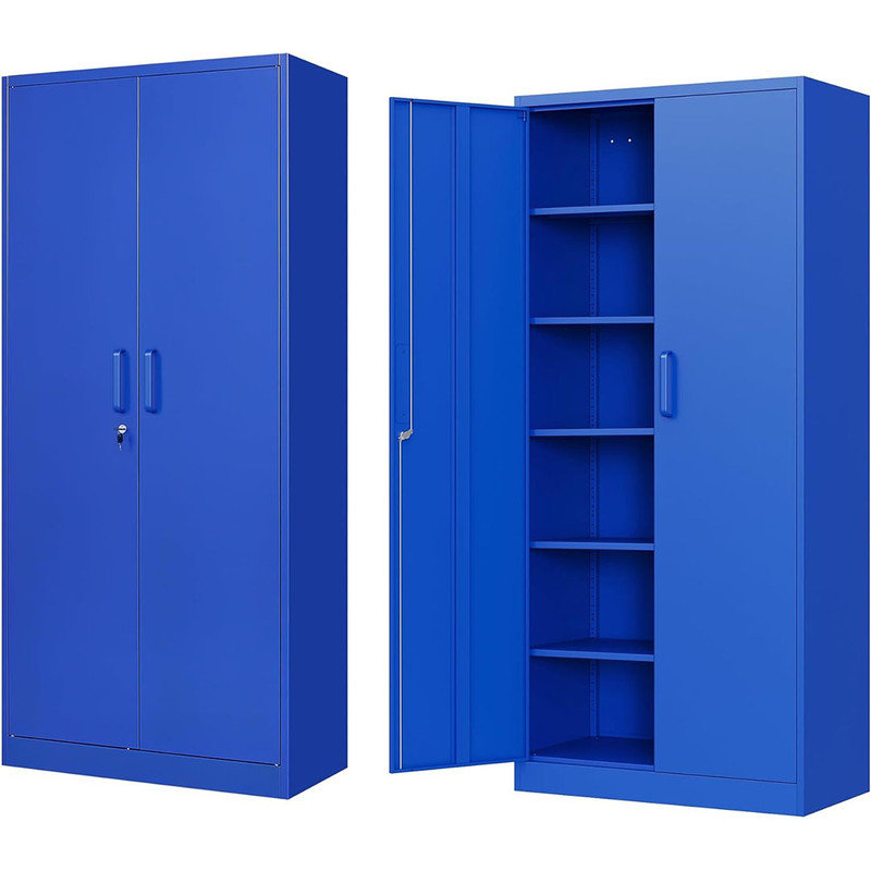 Latitude Run® Blue Garage Storage Cabinet with Lock and 6 Shelves ...
