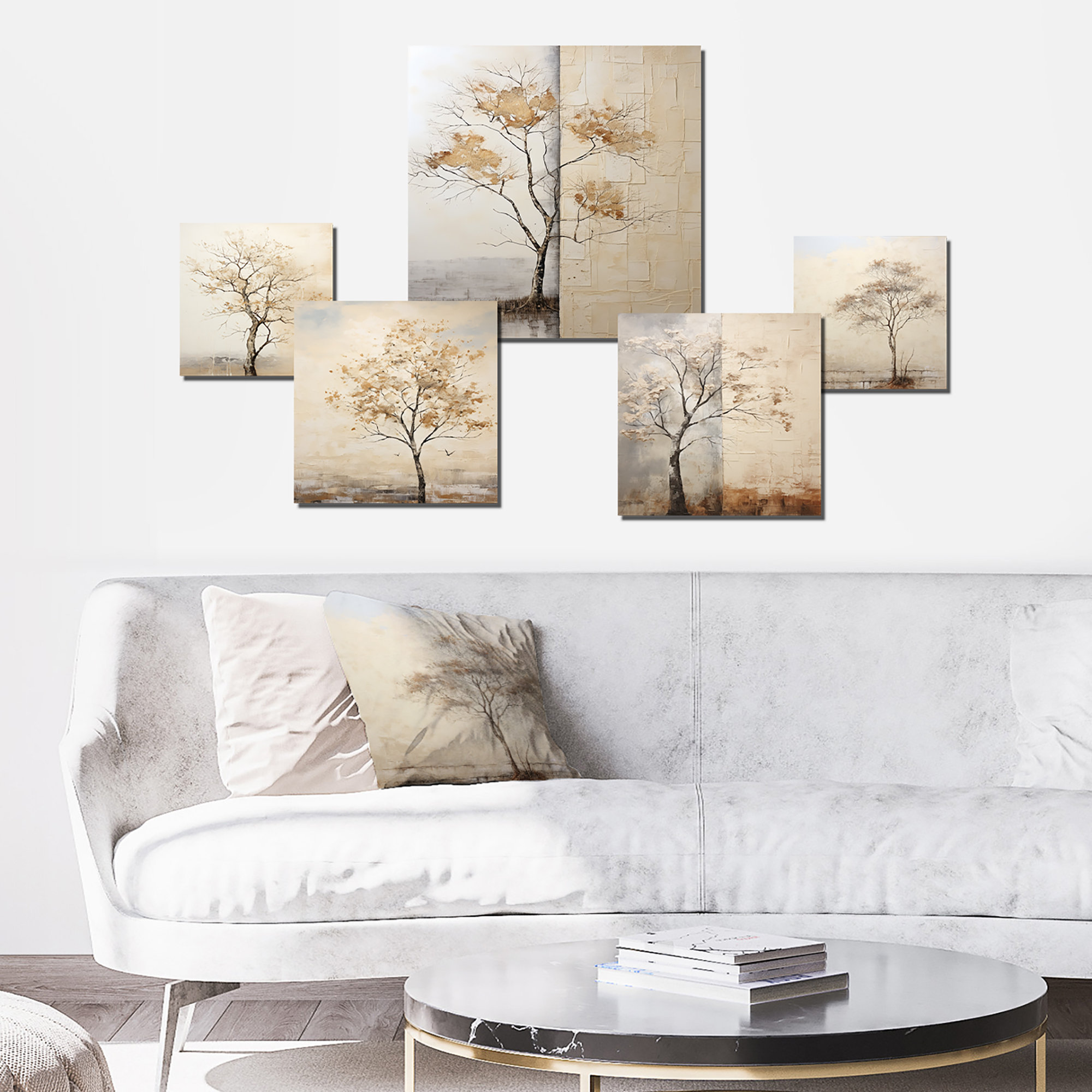 Lark Manor™ African Beige Tree - Tree African Wall Art Set Of 5 | Wayfair