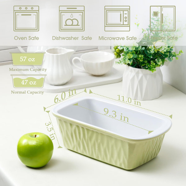 QUANMIANWANGLUO Rectangular Ceramic Loaf Pan For Baking Bread,(Green/1 ...