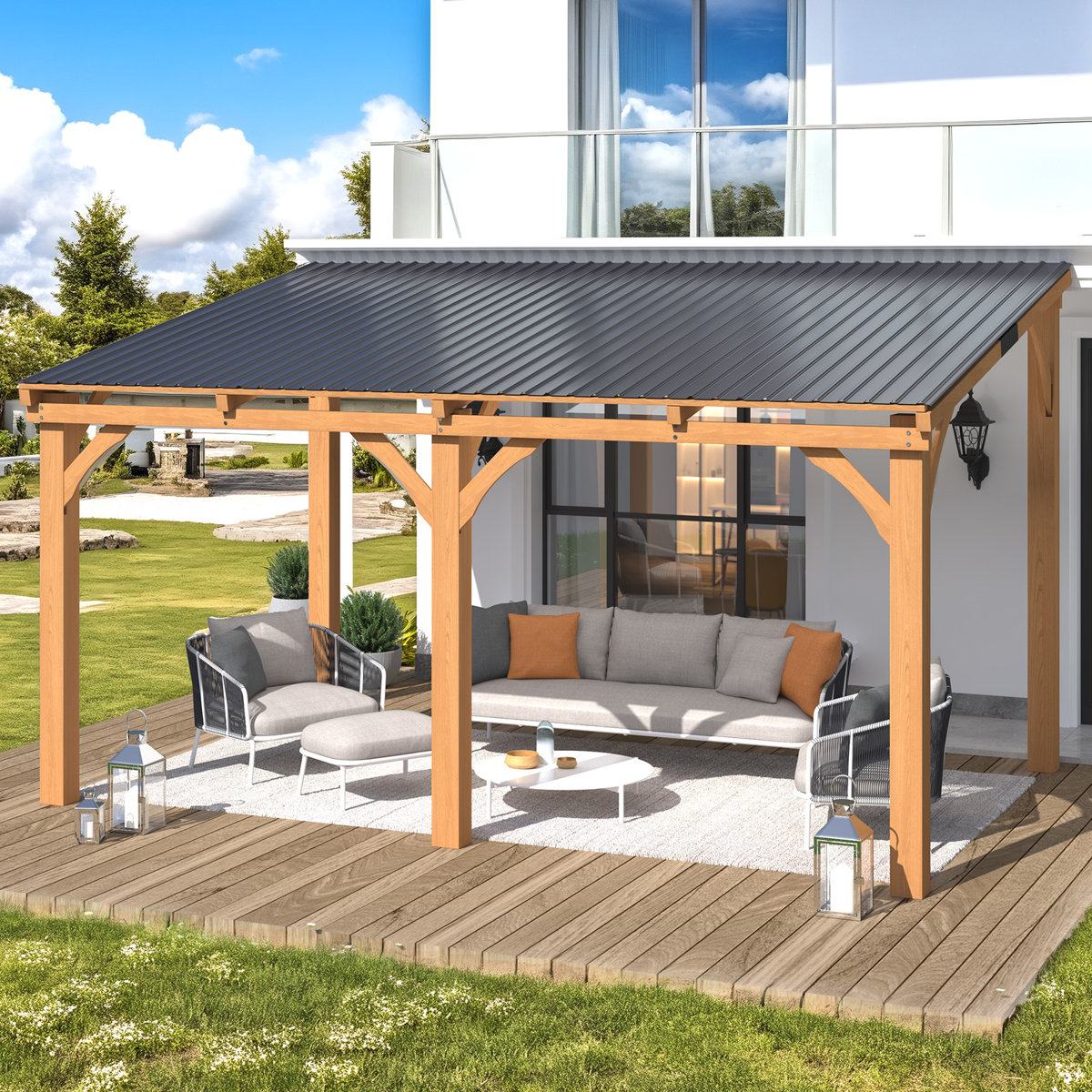 AECOJOY Patio en bois adossé aux pergolas et aux abris de jardin à toit ...