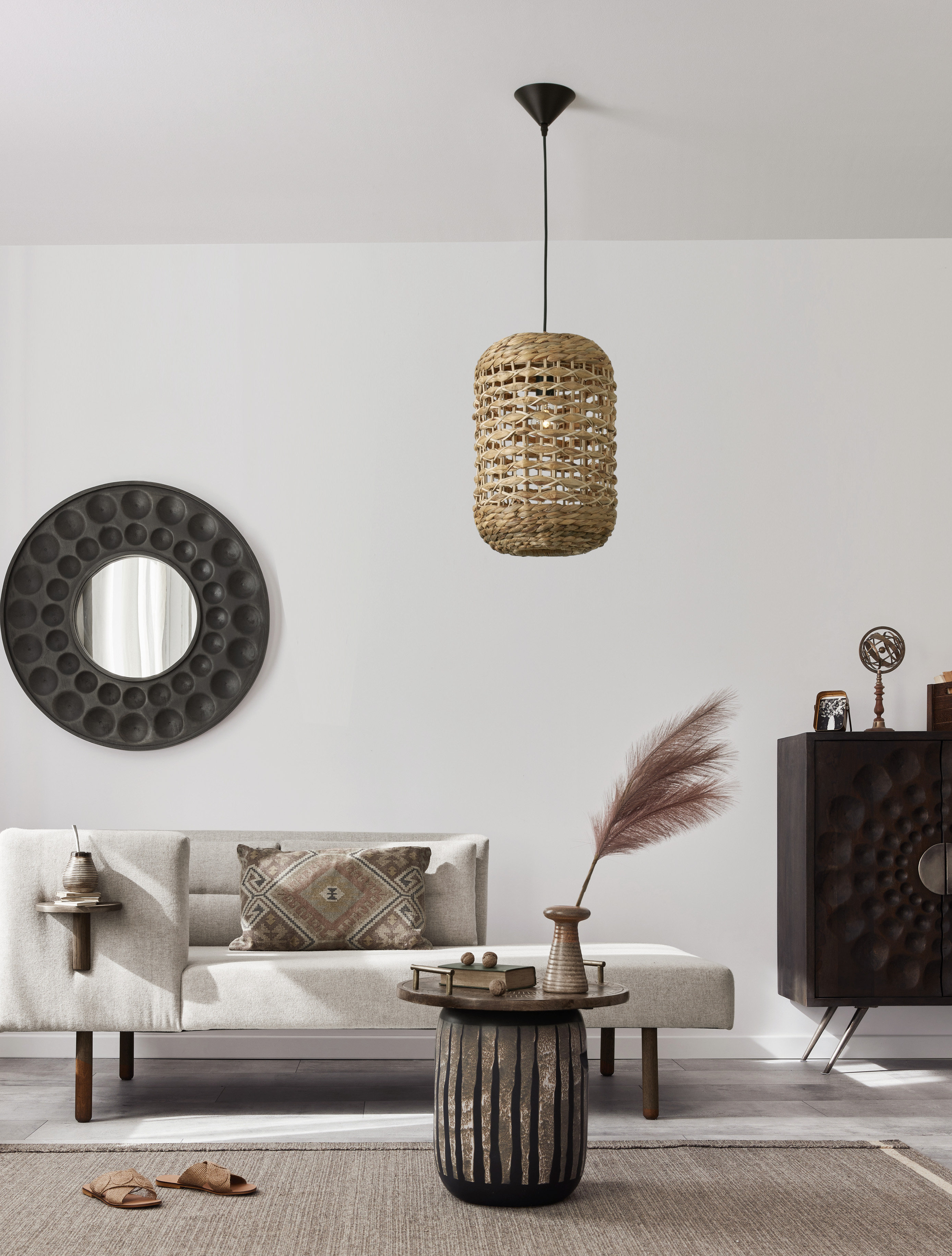 Nova Luce Dried Water Hyacinth Black Fabric Wire & Base LED E27 1X12 ...