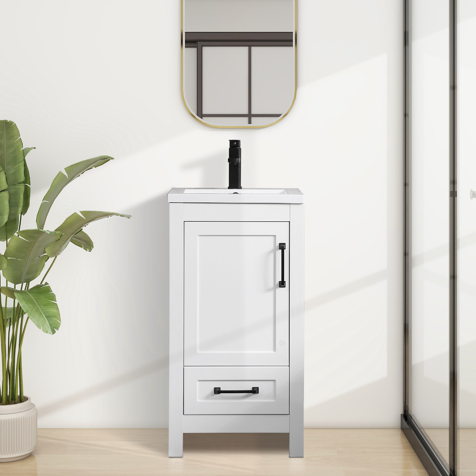 Lark Manor Wimer 18'' Single Bathroom Vanity with Ceramic Top, Water ...