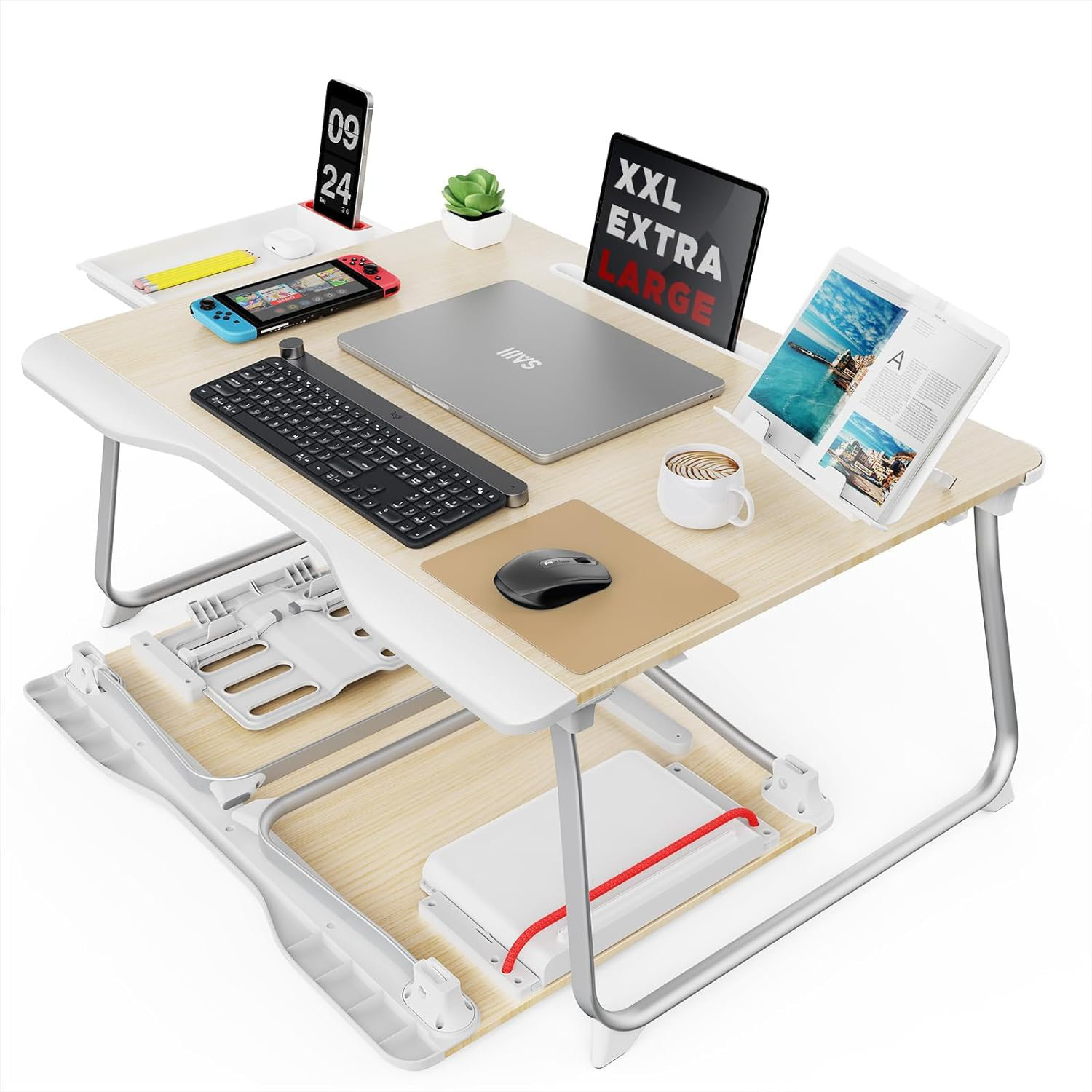 Inbox Zero Folding Bed Desk For Laptop, Portable Floor Stand Laptop ...