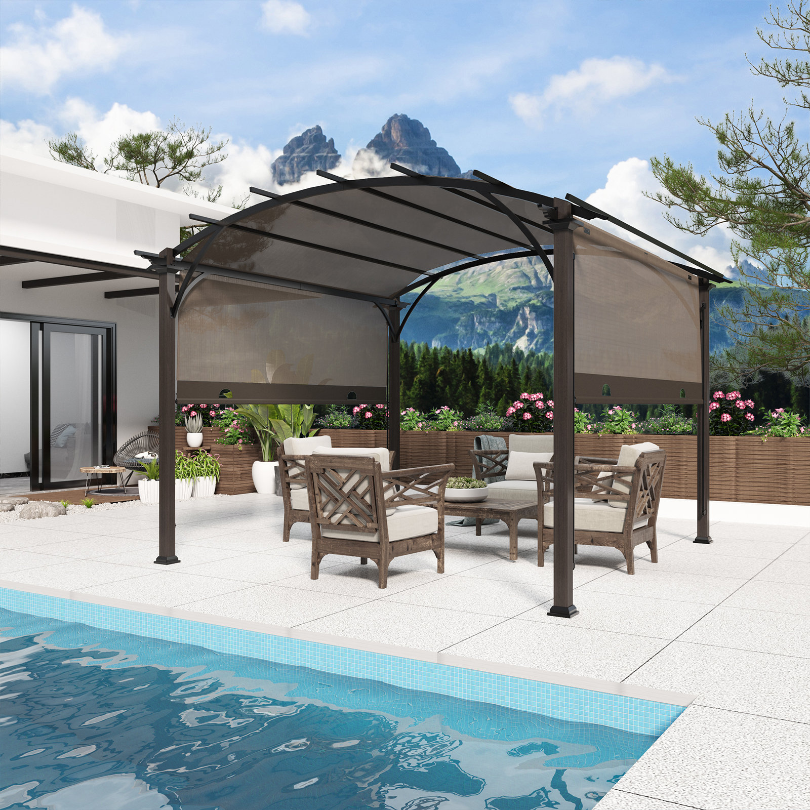 INTER HUT 11.4 Ft. W x 11.4 Ft. D Aluminum Pergola with Canopy | Wayfair