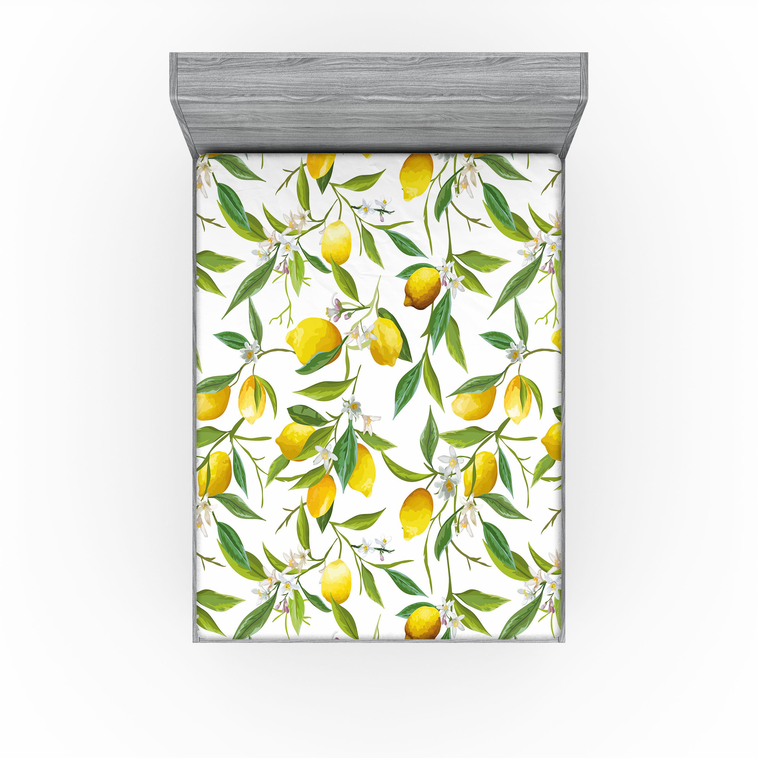 Ambesonne Nature Fitted Sheet 2-Pack Lemon Woody Romantic Fern Green ...