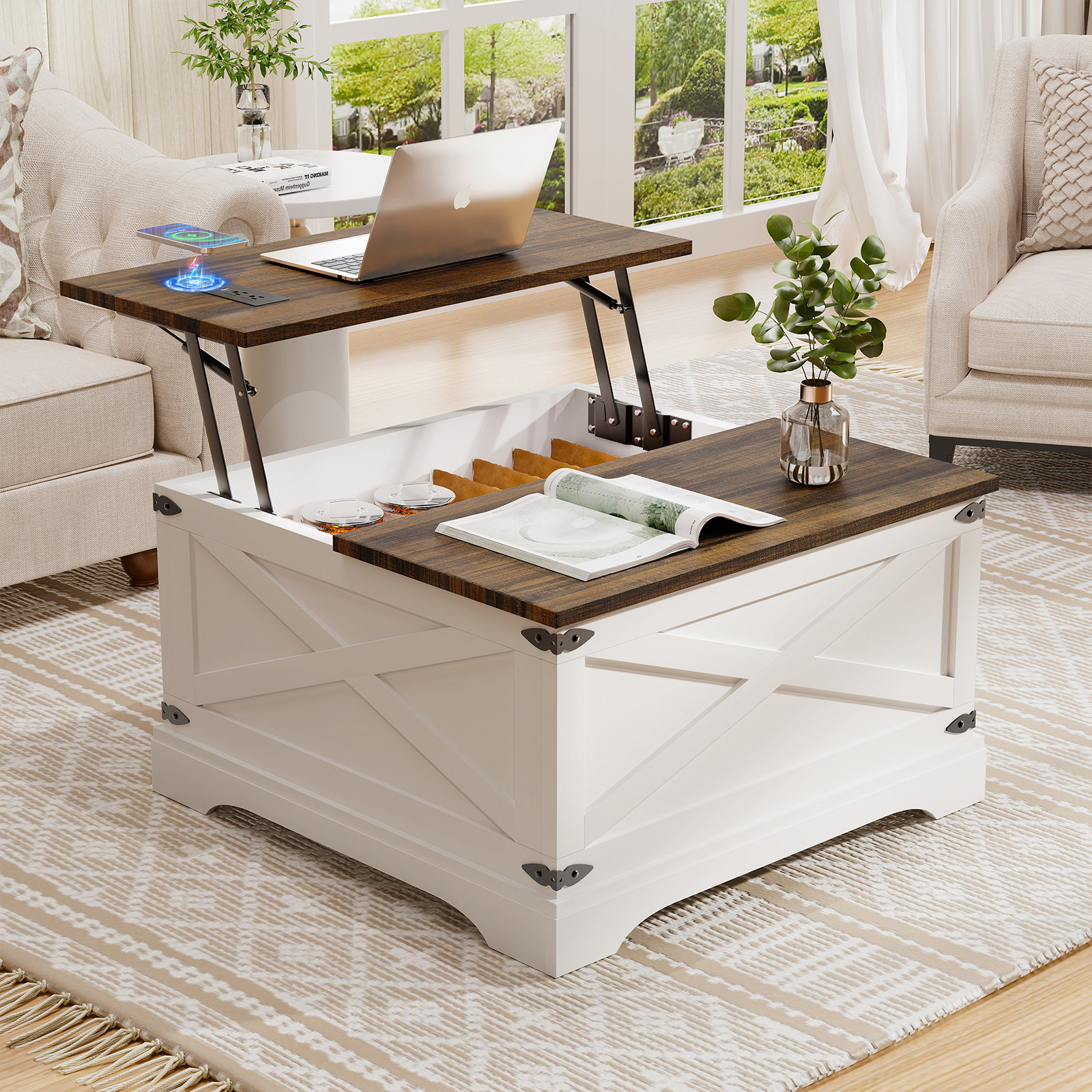 Gracie Oaks Farmhouse Square Coffee Table with Lift Top | Wayfair