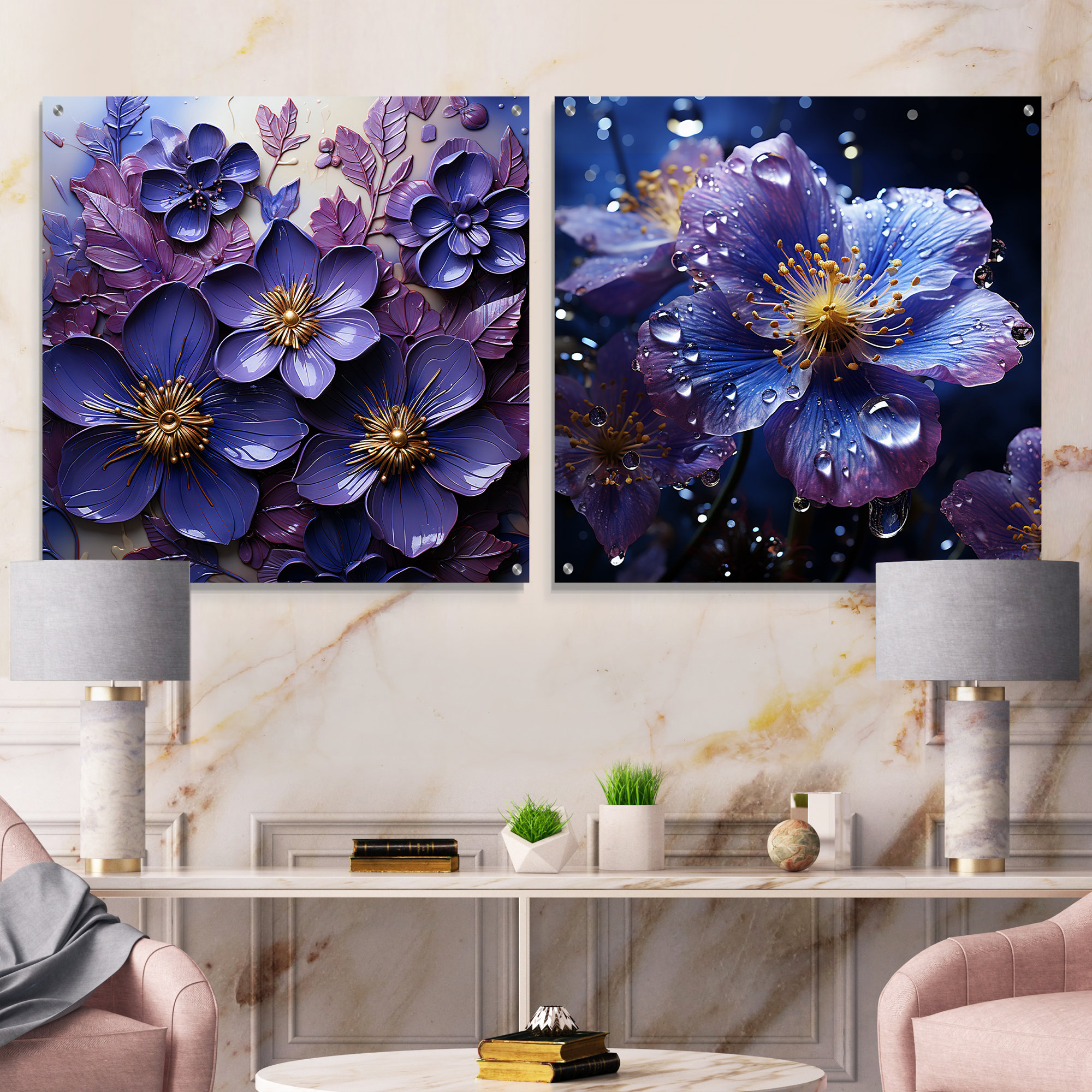 Lark Manor™ Royal Elegance - Violets Acrylic Wall Art Glass Set Of 2 ...
