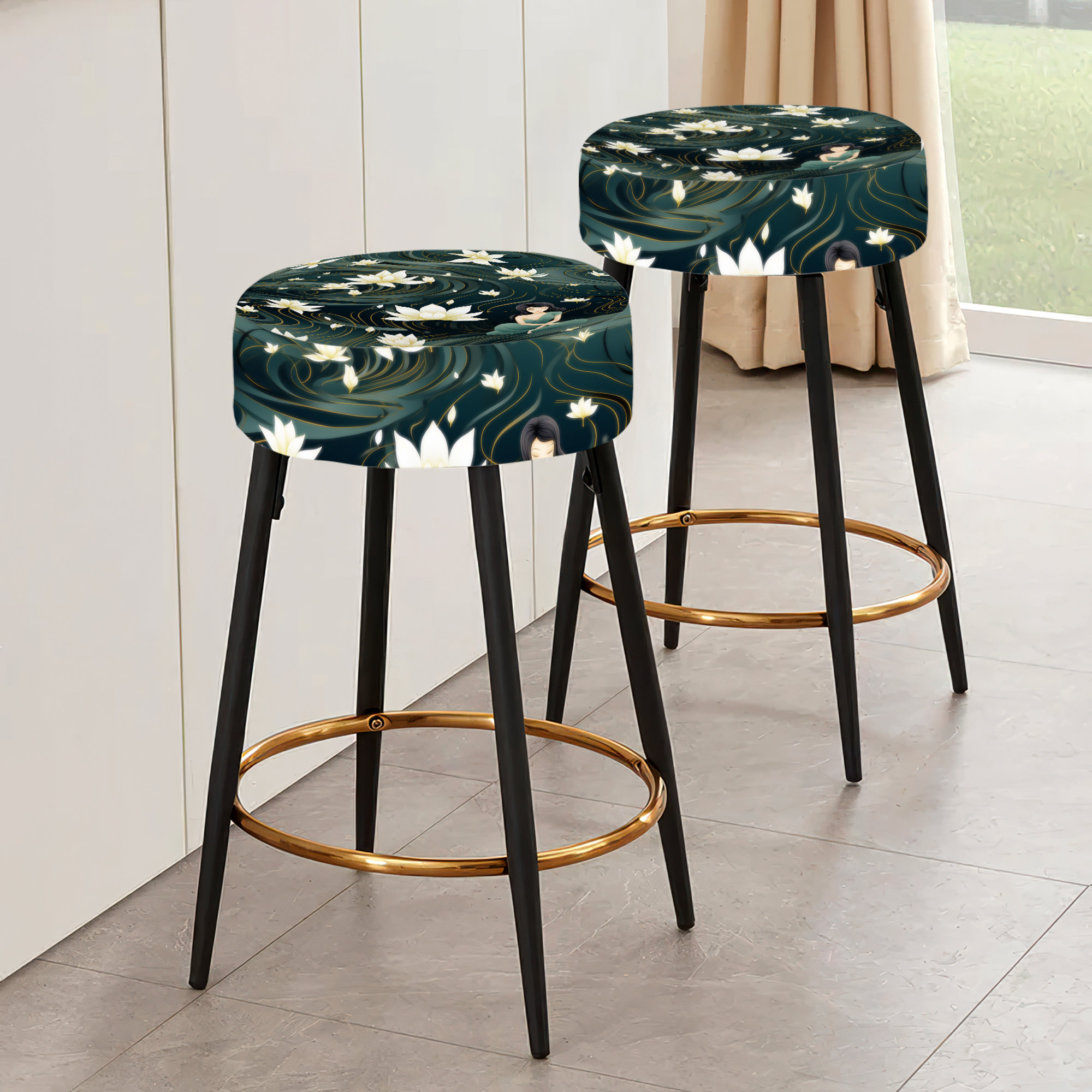 Design Art Mindful Retreat Yoga Oasis Zen - Floral Bar Stools Set Of 2 ...