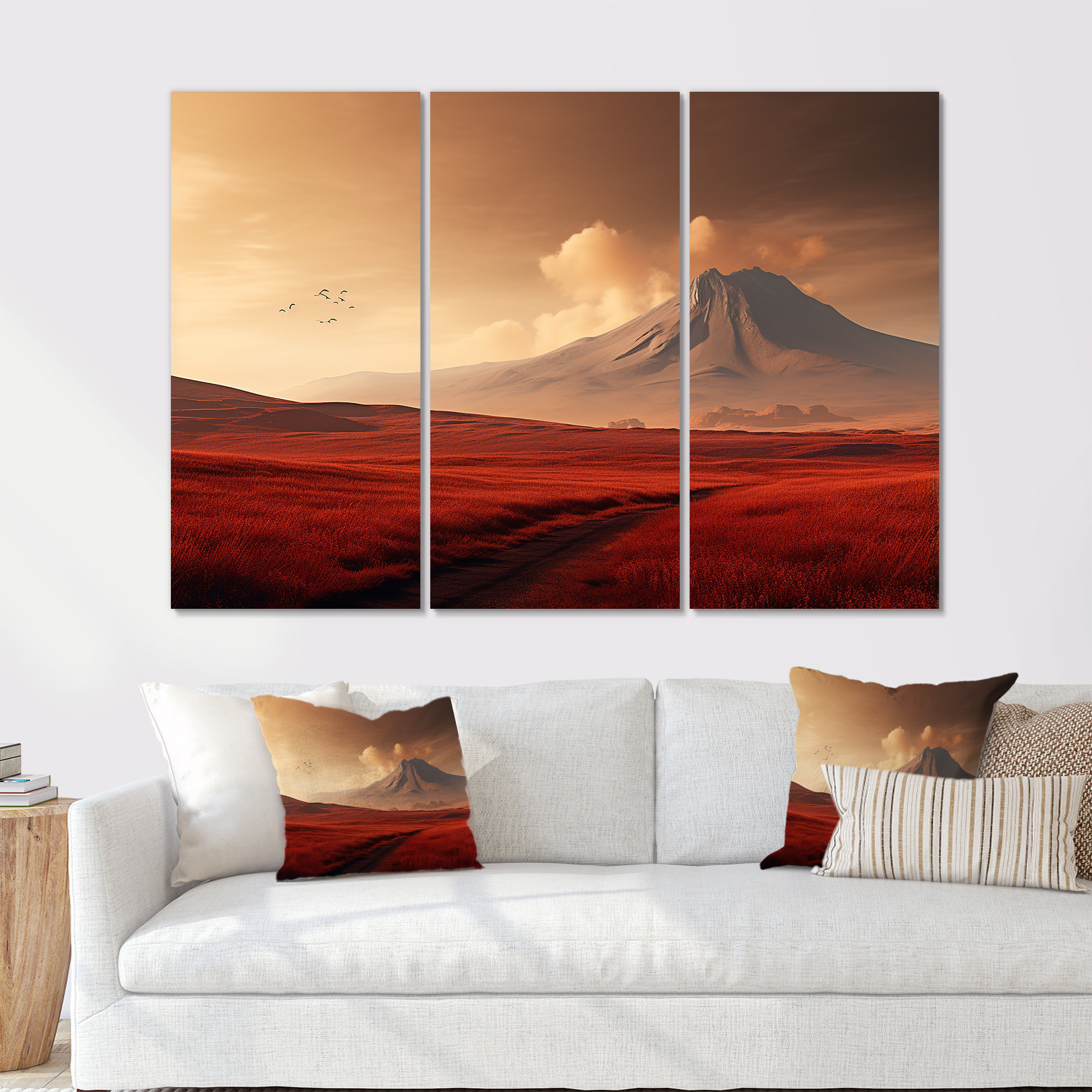 Millwood Pines Red And Grey Volcano Landscape - Volcano Wall Art Set ...