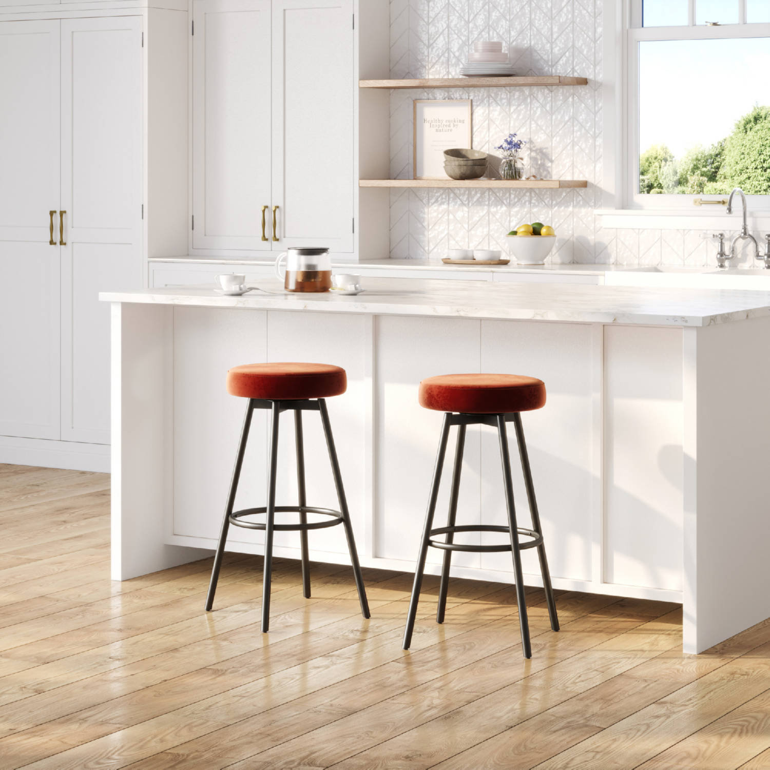 George Oliver Swivel Seat Glam Bar Stool - 2Pk - Rust | Wayfair