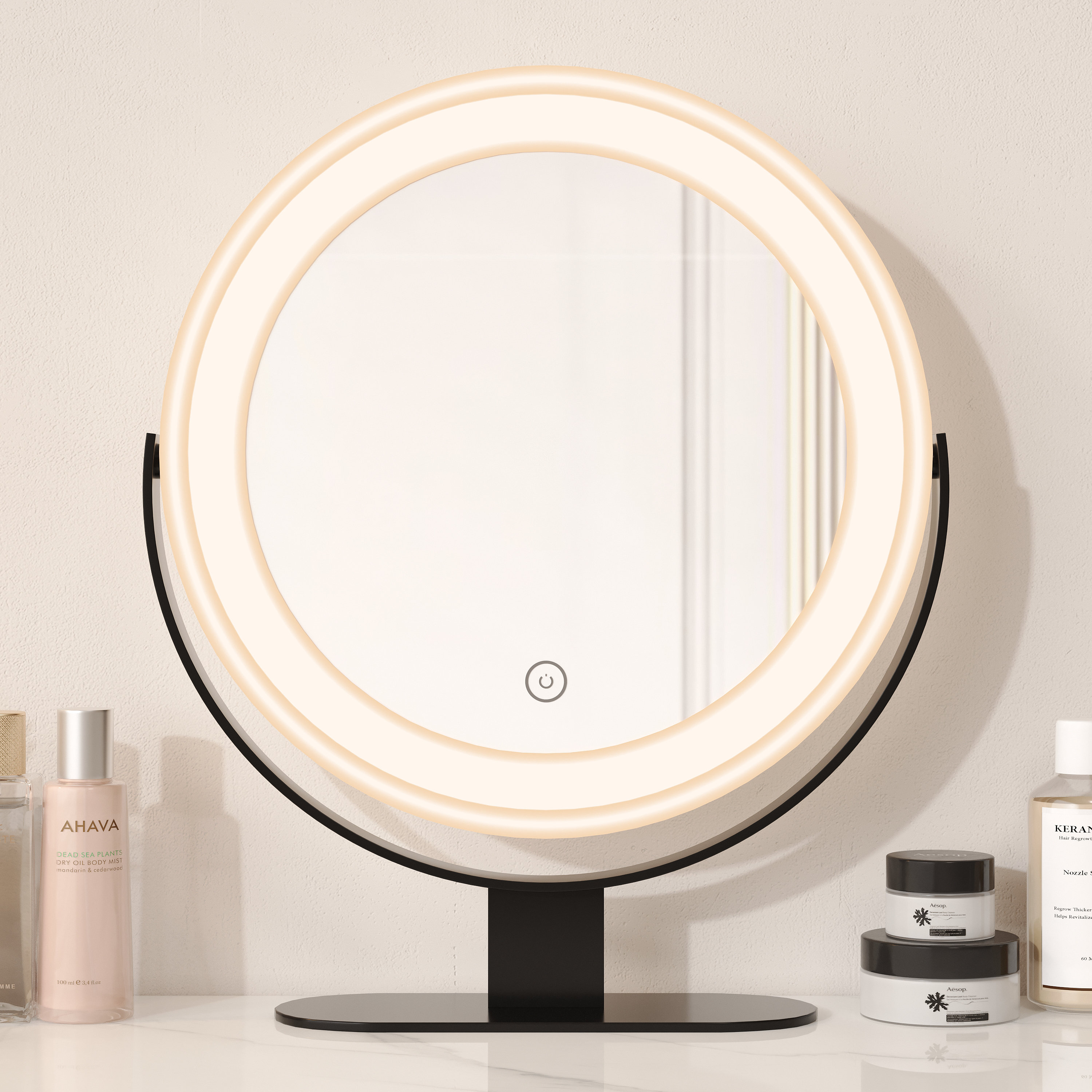 Ebern Designs Round Makeup Mirrors 3 Color Adjustable LED Lighted Metal ...