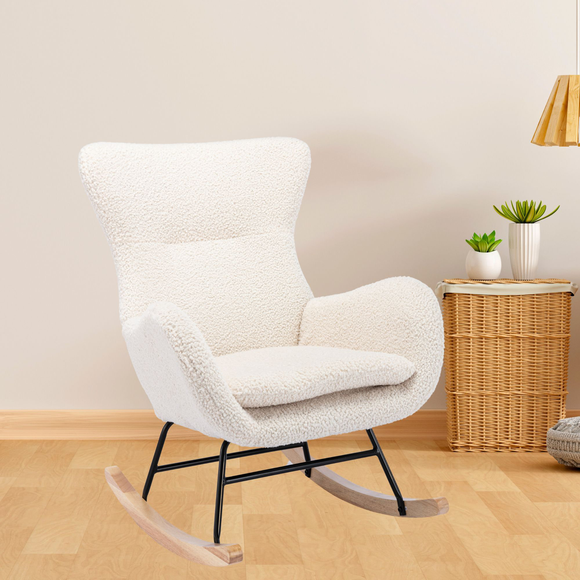 George Oliver Teddy Rocking Chair With Iron Frame & Solid Wood Legs ...