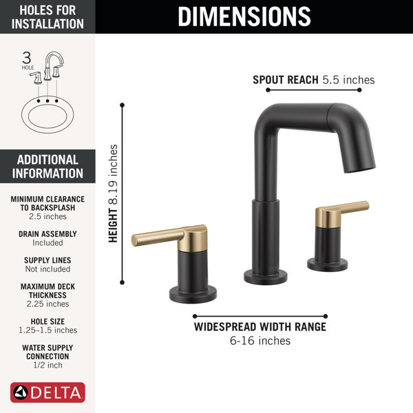 Delta Nicoli Pull-Down Widespread Bathroom Faucet, Pull Out Sprayer ...