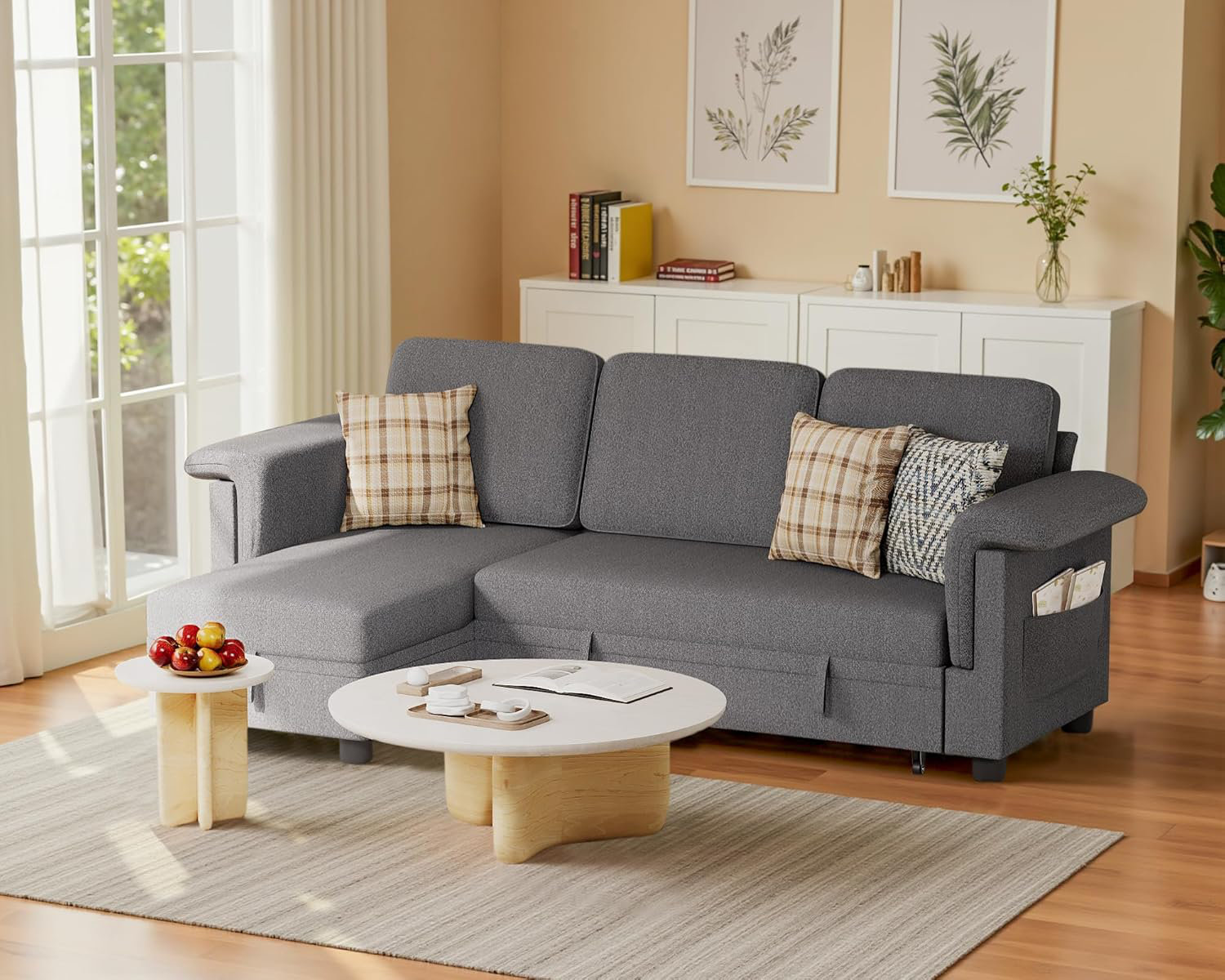 Latitude Run® Pull Out Sofa Couch Bed with Storage Reversible Chaise, L ...