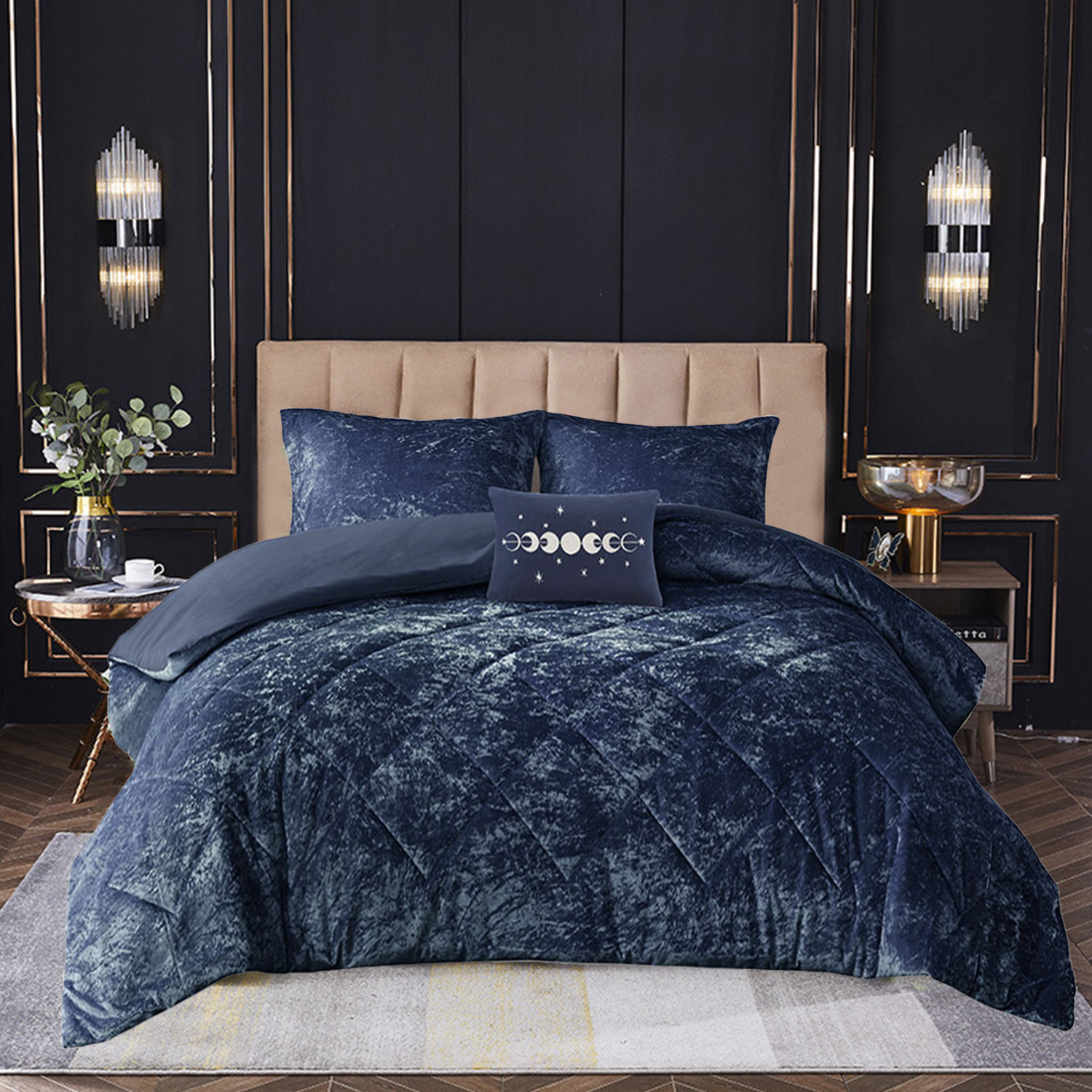 Zupora Navy Velvet Comforter Set | Wayfair