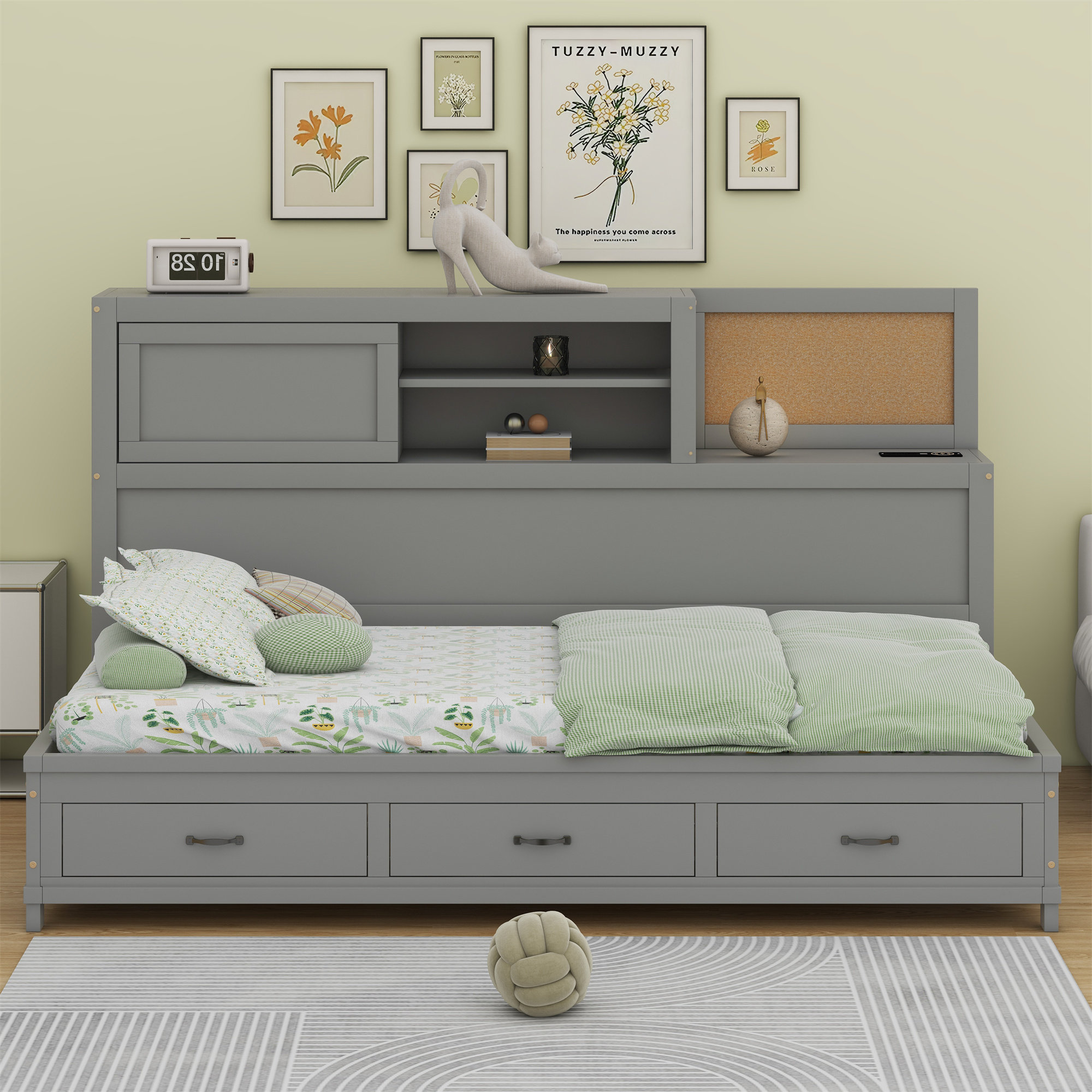 Lark Manor Daybed With Storage Drawers, Upper Soft Board, Shelf, And A ...