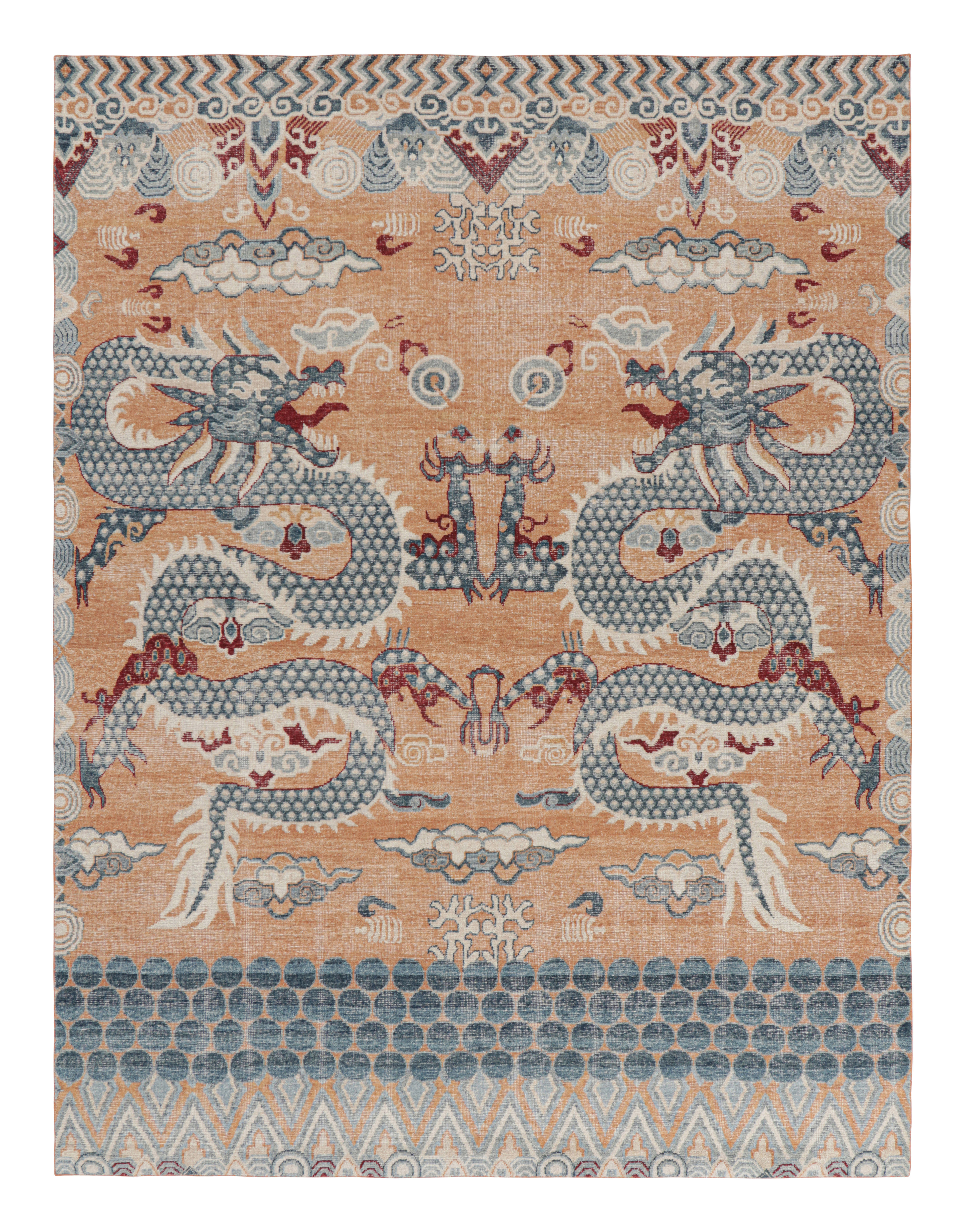 Rug & Kilim’S Distressed Dragon Rug In Blue, Gold And Red Pictorial ...