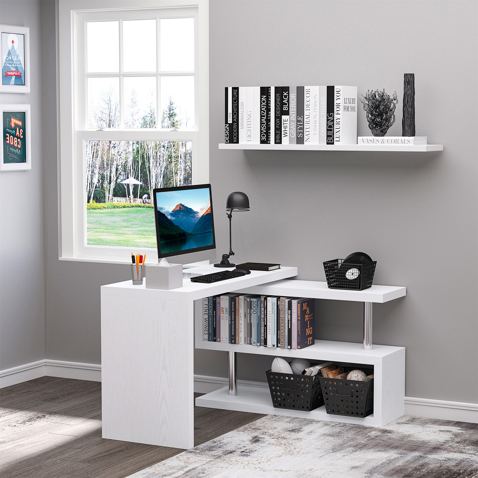 Brayden Studio® 360 Degree Rotating Corner Computer Desk, L Shaped Desk ...