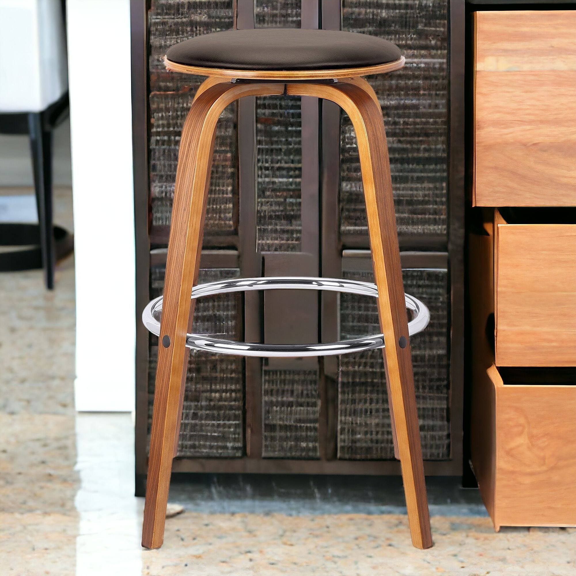 Corrigan Studio® 25" Brown Iron Swivel Backless Counter Height Bar ...