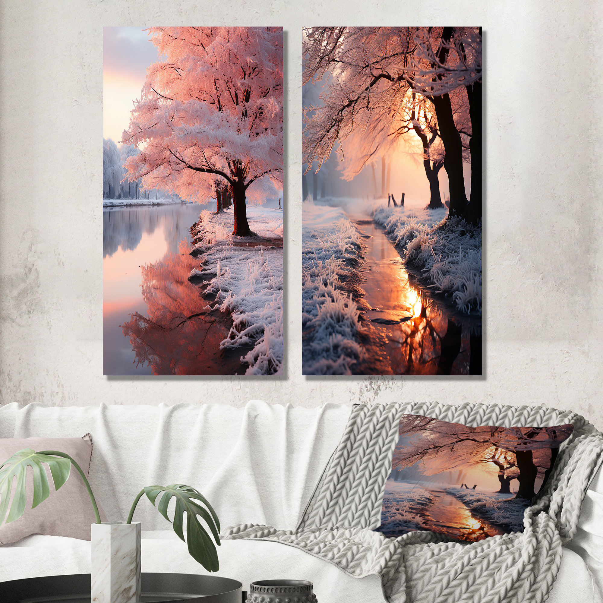 Red Barrel Studio® " Winter Peach Tree On Frosty Morning " 2 - Pieces ...