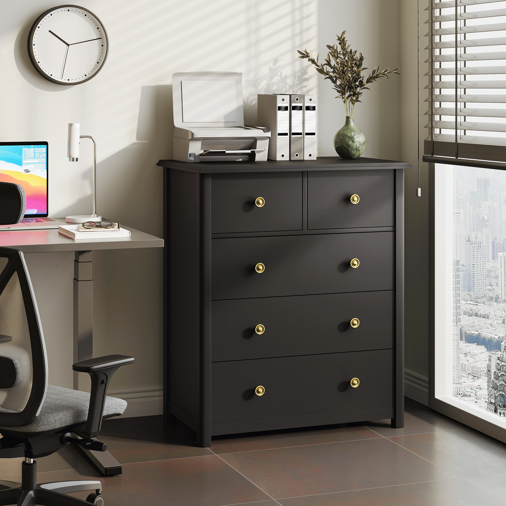 Winston Porter 5 Drawer Wood Dresser For Bedroom, Modern Chest Of ...