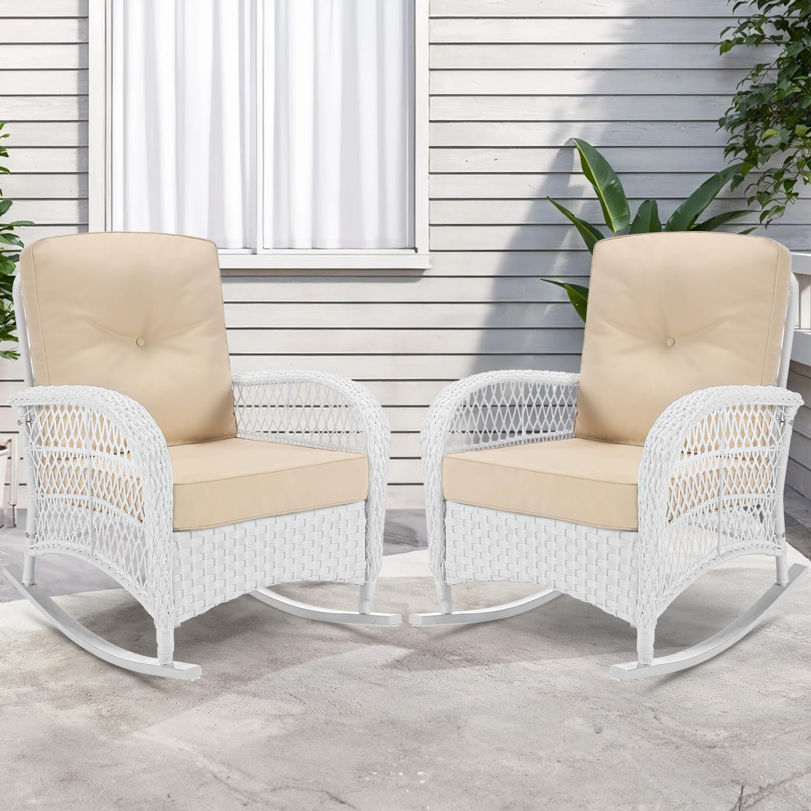 Bayou Breeze Cidalina Wicker Outdoor Rocker Chair | Wayfair