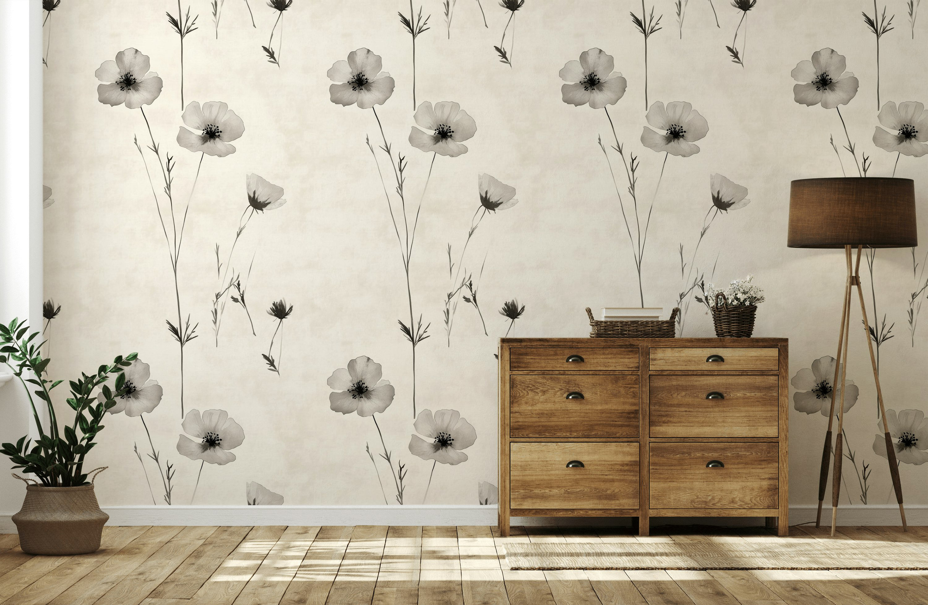 Lark Manor™ Minimalist Elegant Blooms Muted Tones Removable Wallpaper ...