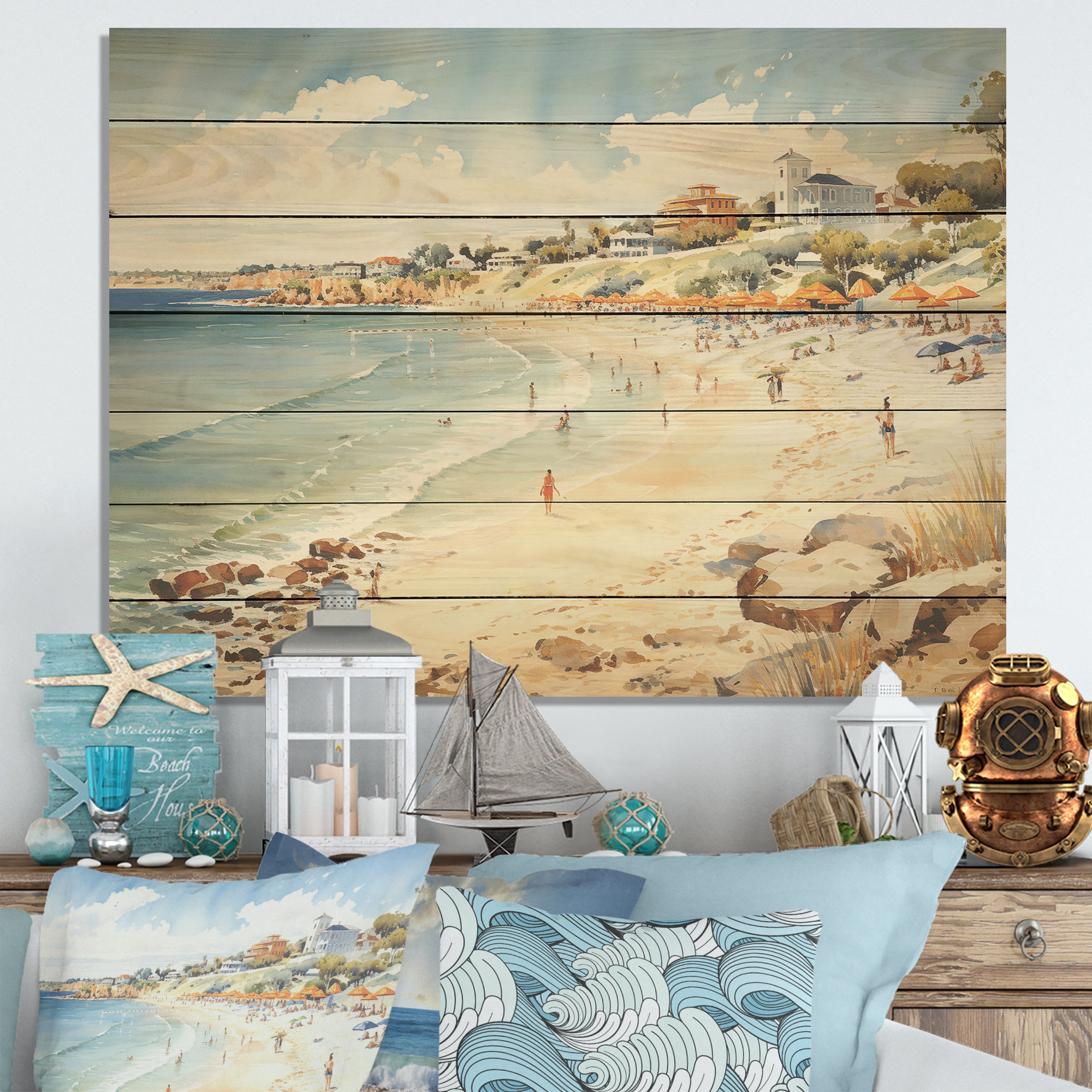 Dovecove Vintage Beach Day Tranquilty II - Coastal Beach Sand On Wood ...